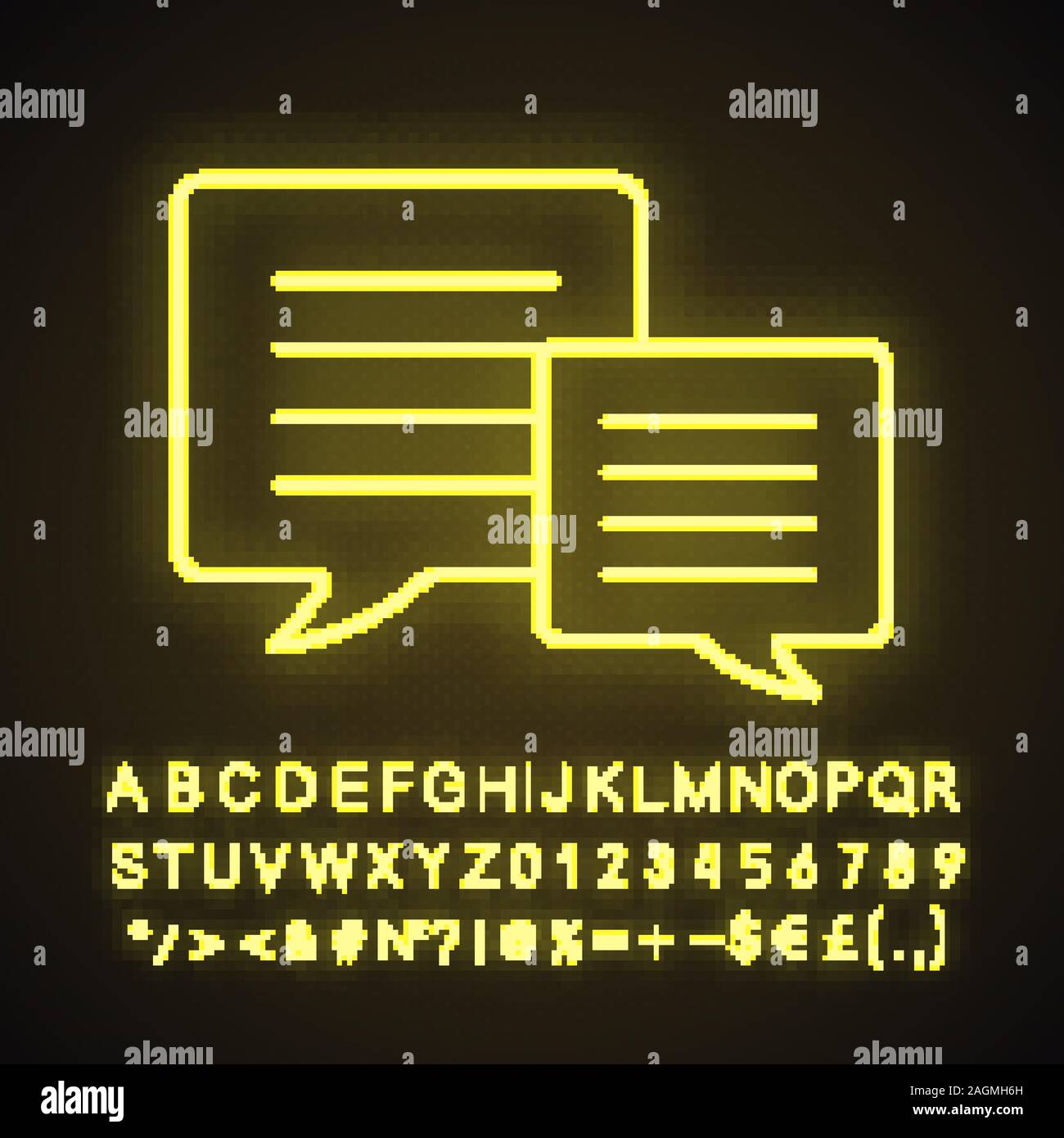 Speech bubbles neon light icon. Chat boxes. Glowing sign with alphabet ...