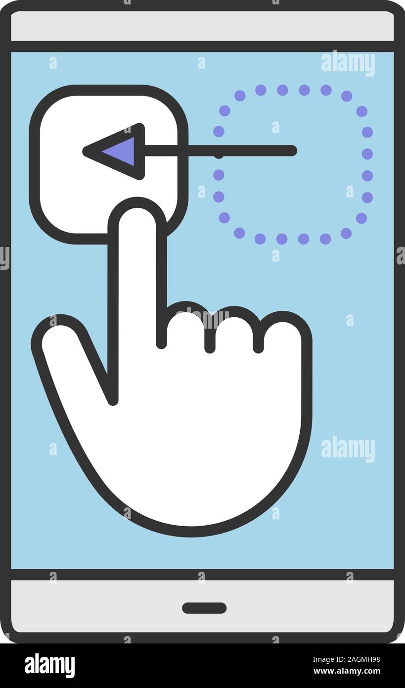 Smartphone touchscreen color icon. Drag gesture. Isolated vector ...