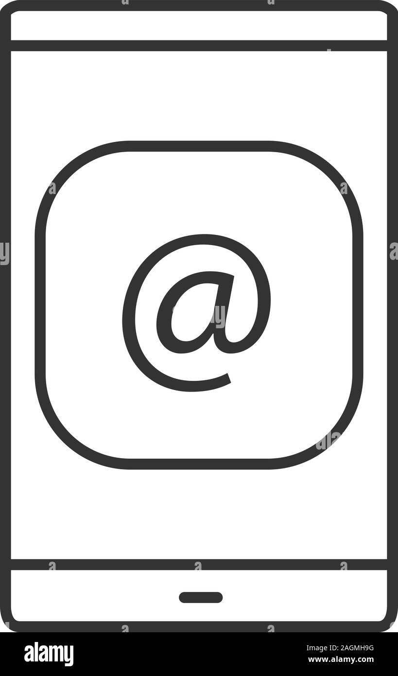 Smartphone screen with arroba sign linear icon. Mail app. Thin line ...