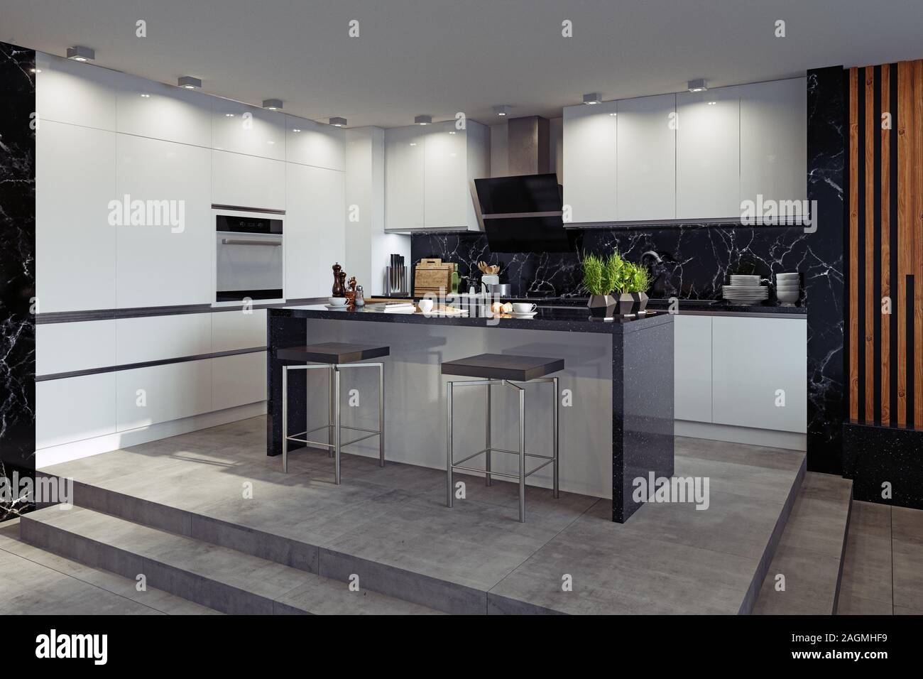 modern kitchen interior. 3d rendering concept Stock Photo - Alamy