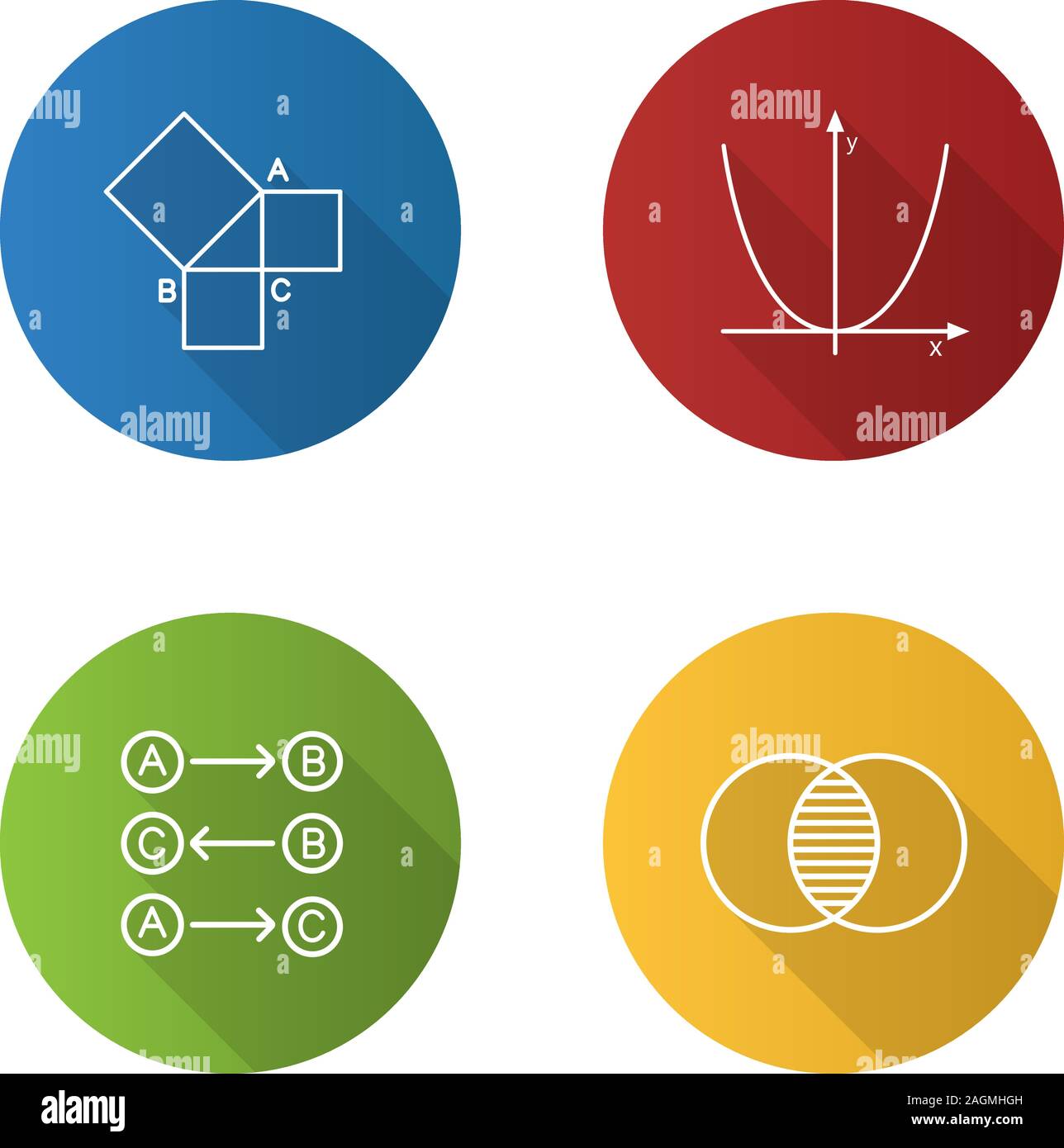 Mathematics flat linear long shadow icons set. Geometry, algebra, logic ... Mathematics flat linear long shadow icons set. Geometry, algebra, logic ...