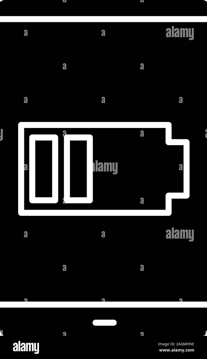 Smartphone low battery glyph icon. Battery charging. Silhouette symbol ...