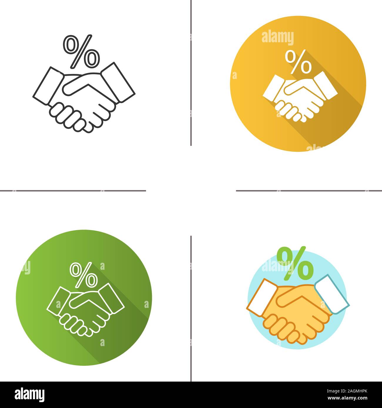 Successful deal icon. Business partnership. Handshake and percent sign ...