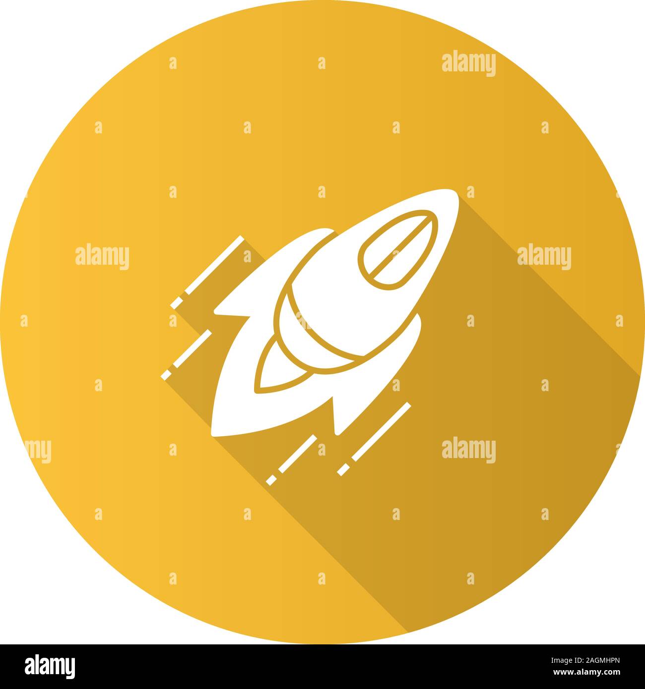 Rocket flat design long shadow glyph icon. Startup launch. Flying ...