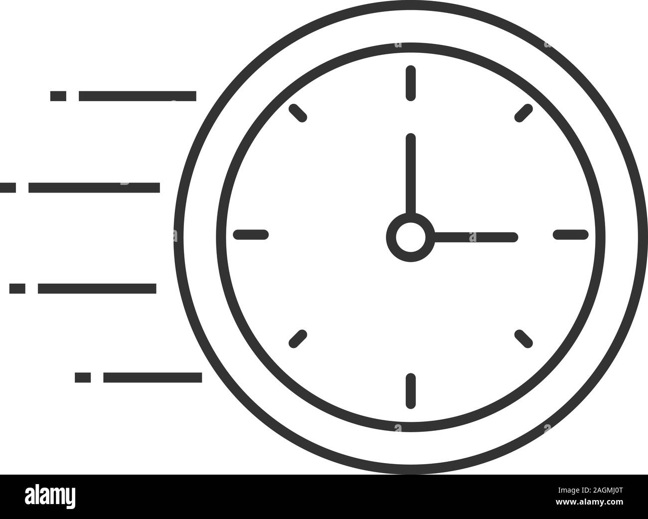 Flying clock linear icon. Thin line illustration. Time management ...