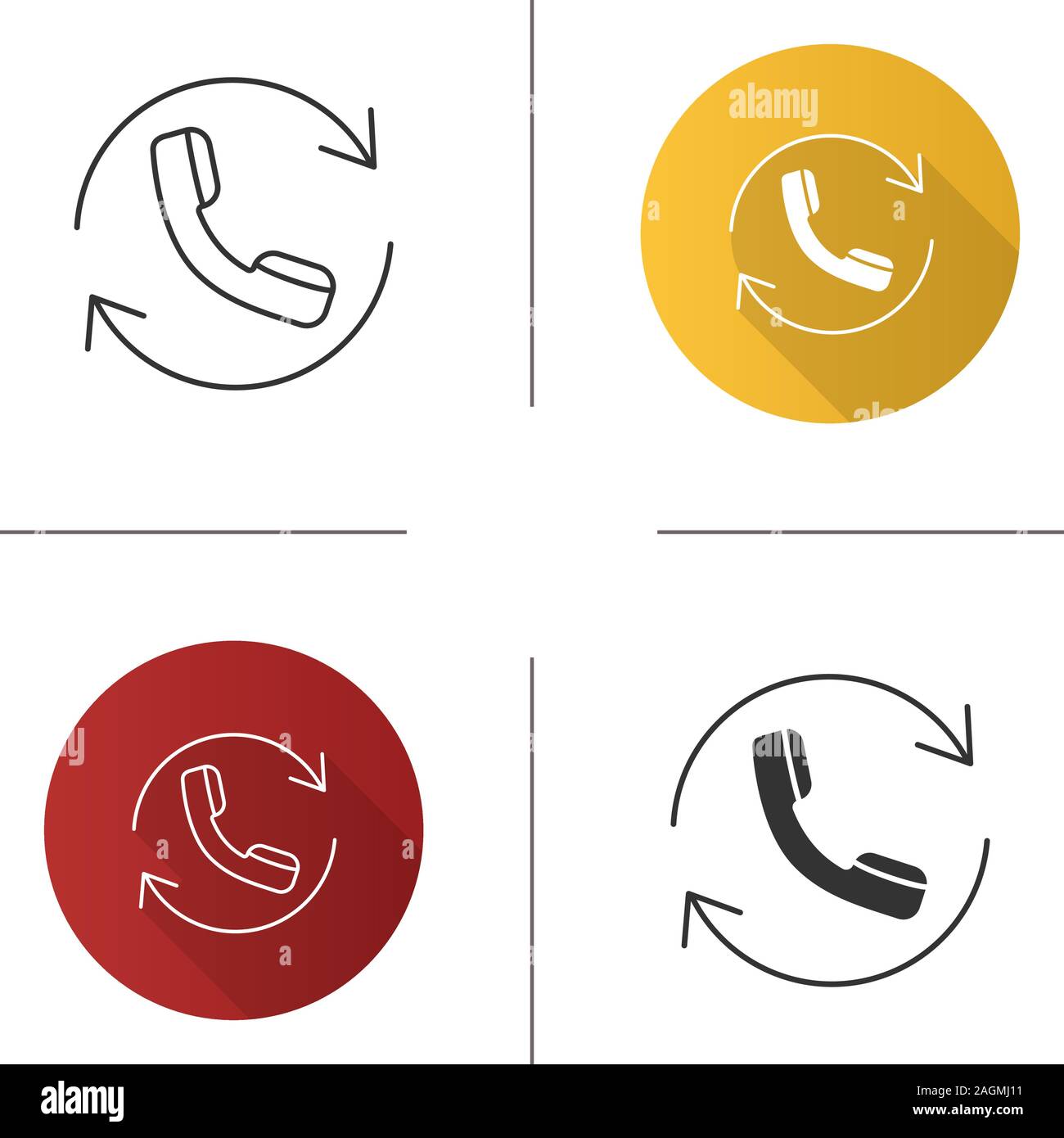 Calling icon. Call back service. Circle arrow with handset inside. Flat ...