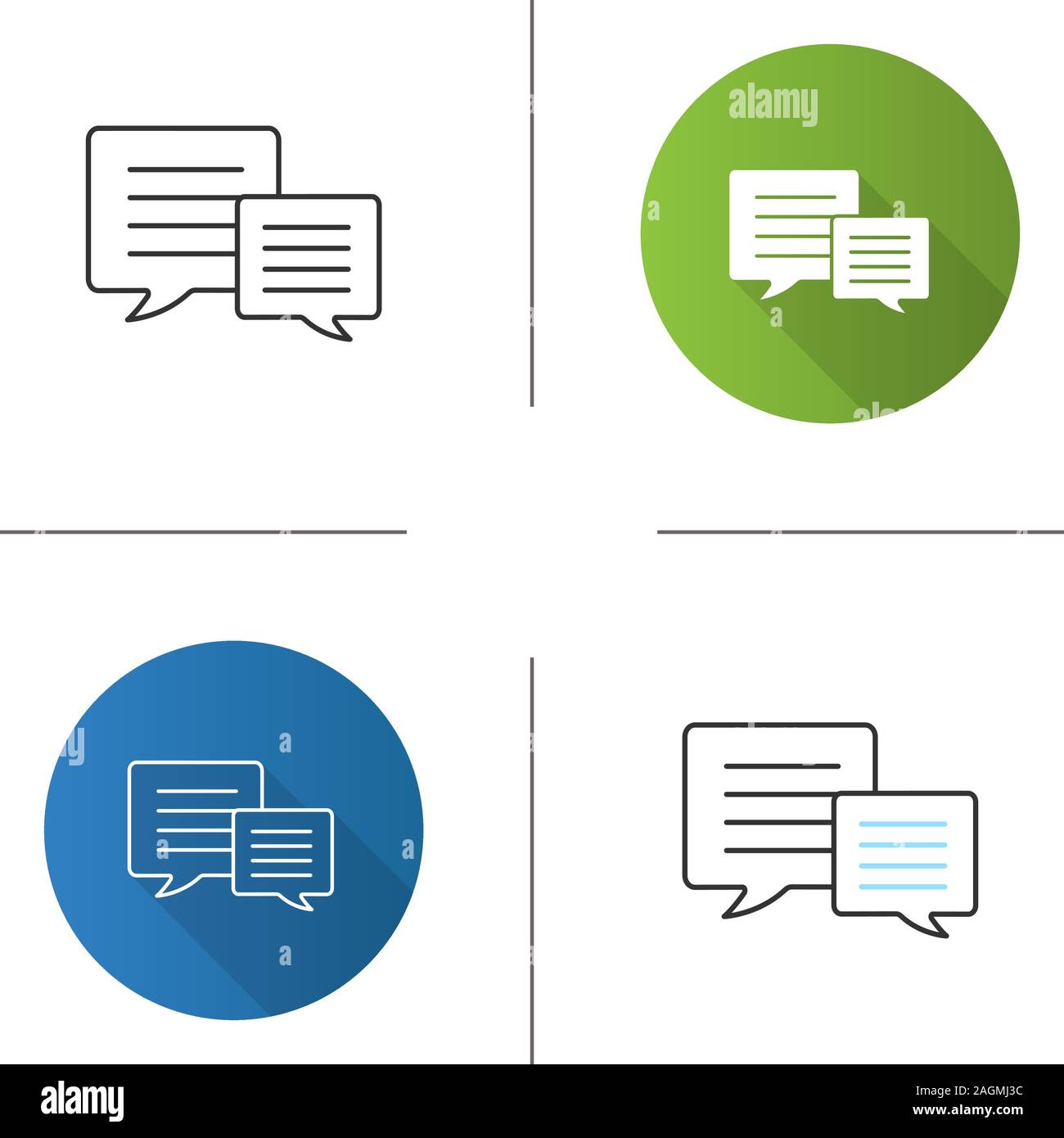 Speech bubbles icon. Chat boxes. Flat design, linear and color styles ...