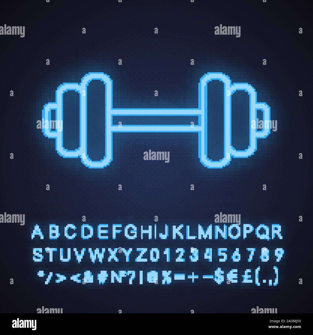 Gym neon light icon. Bodybuilding and weightlifting sport equipment ...