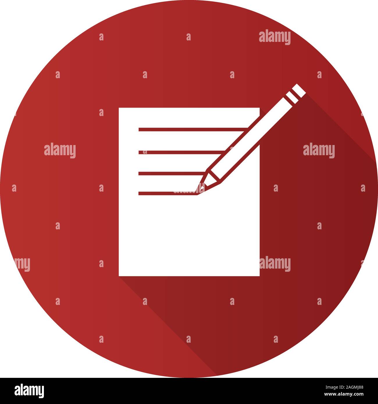 Notepad with pencil flat design long shadow glyph icon. Taking notes ...