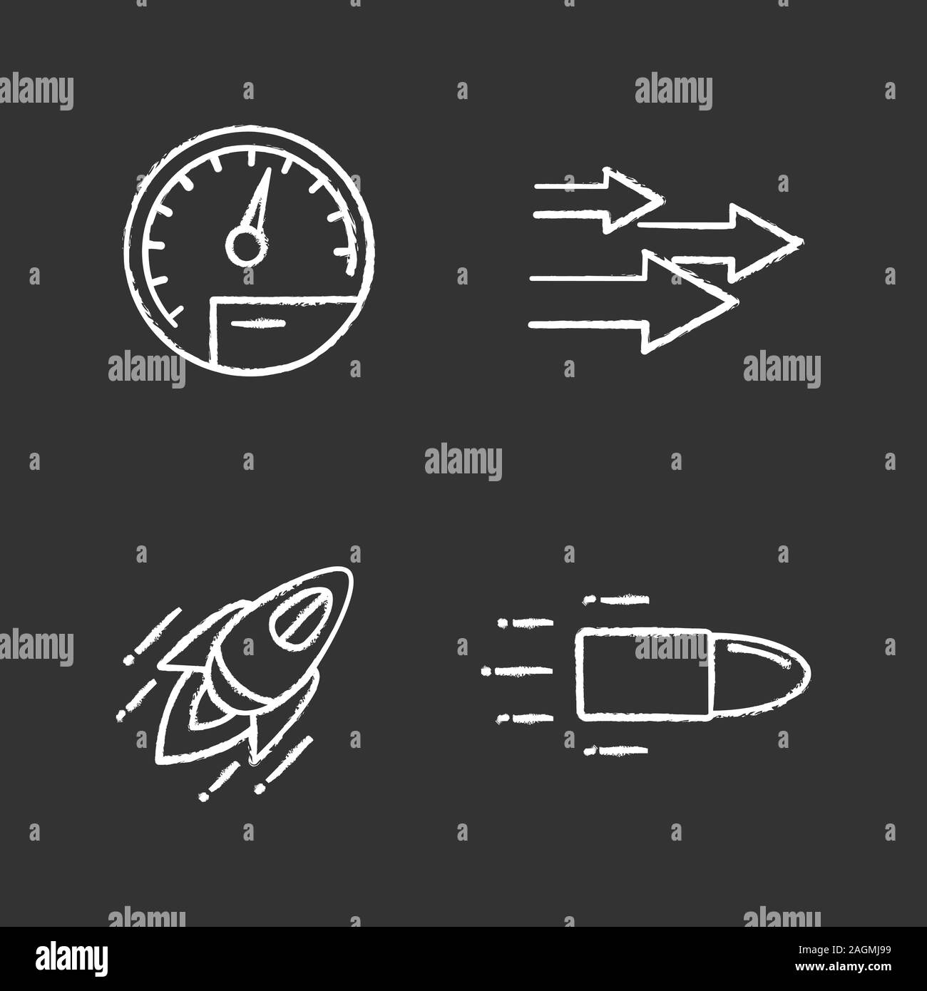Motion chalk icons set. Speed. Speedometer, arrows, startup, flying ...