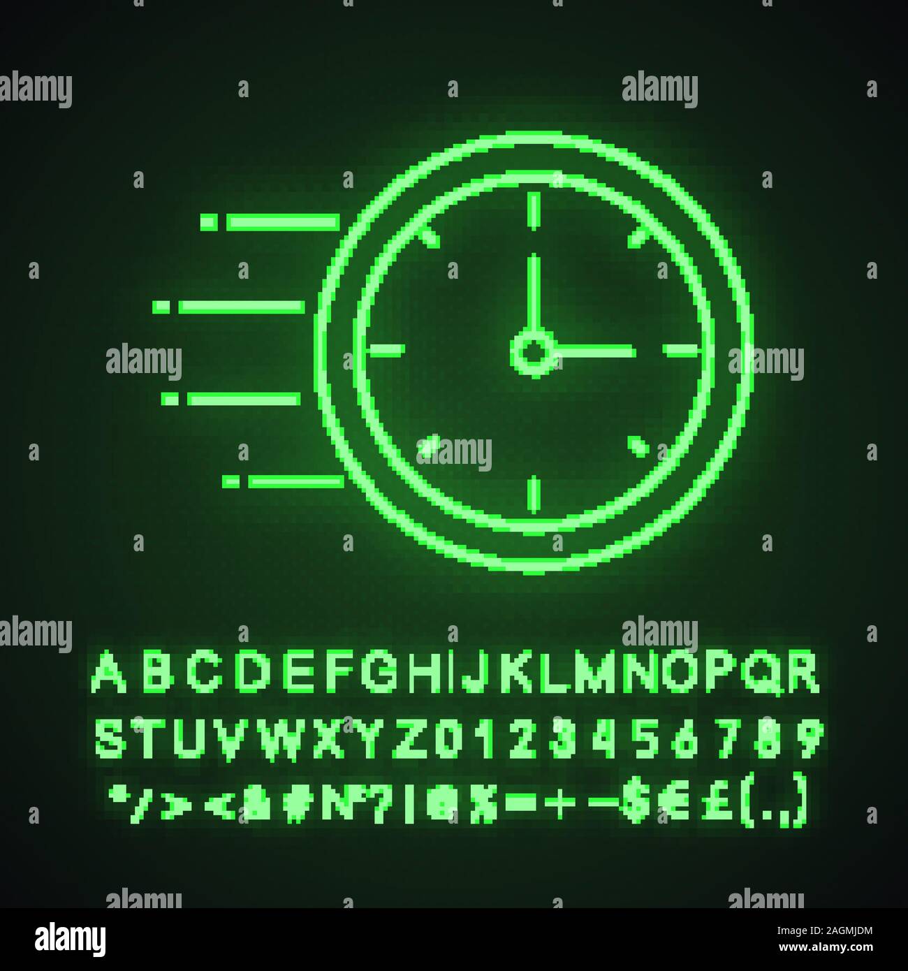 Flying clock neon light icon. Time management. Flying time. Glowing ...