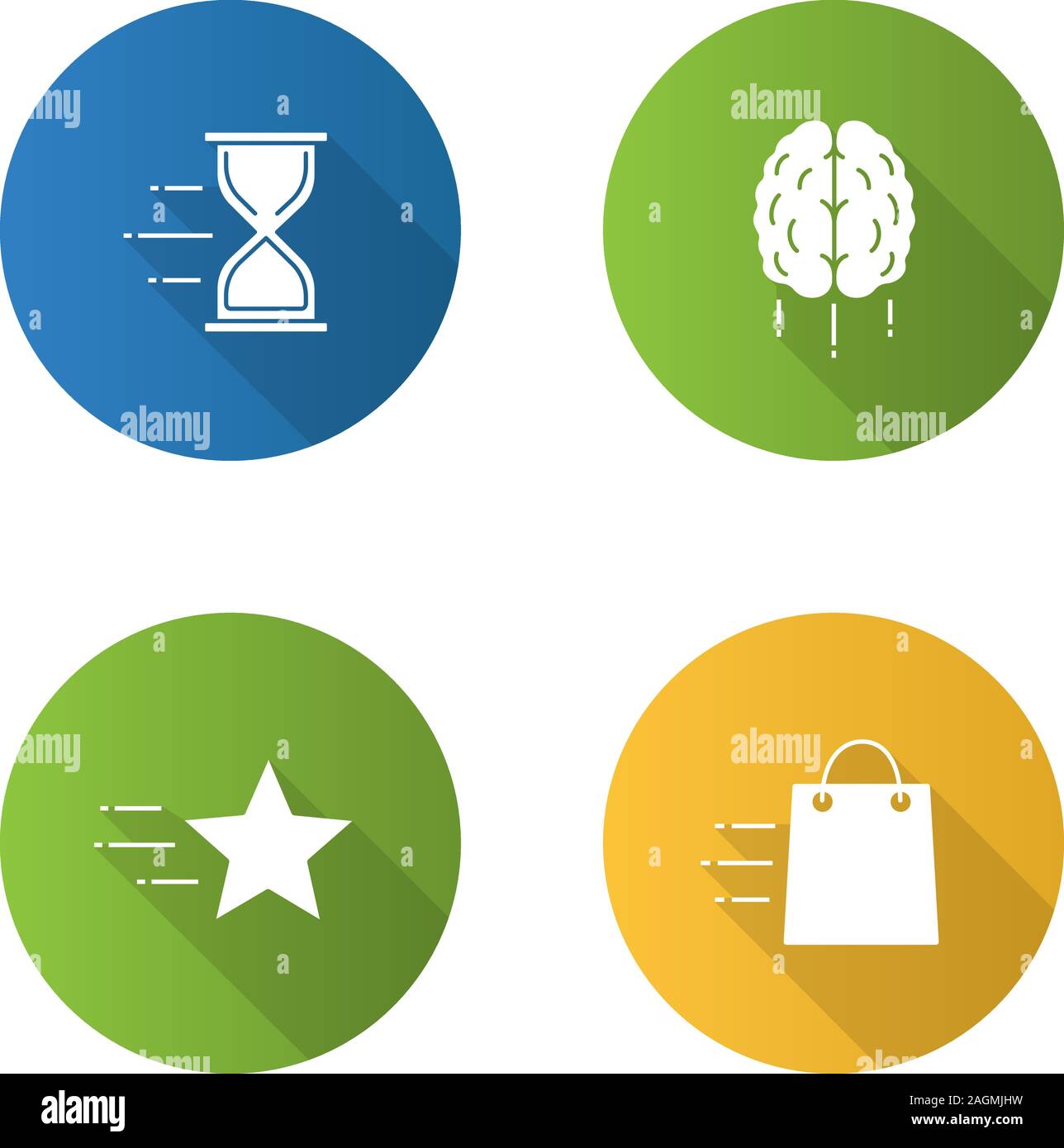 Motion flat design long shadow glyph icons set. Speed. Flying hourglass ...