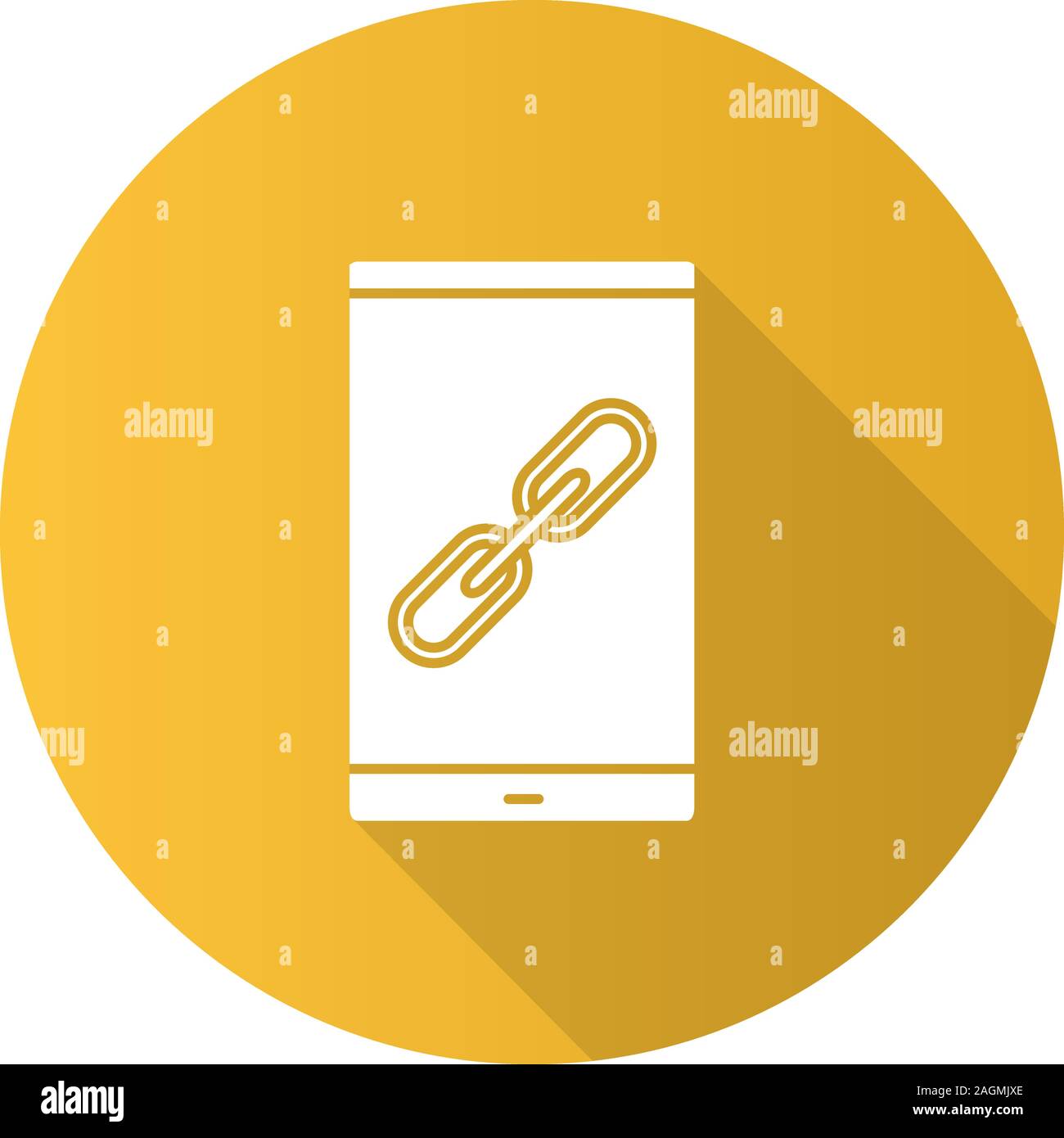 Mobile phone with link sign linear iconflat design long shadow glyph ...