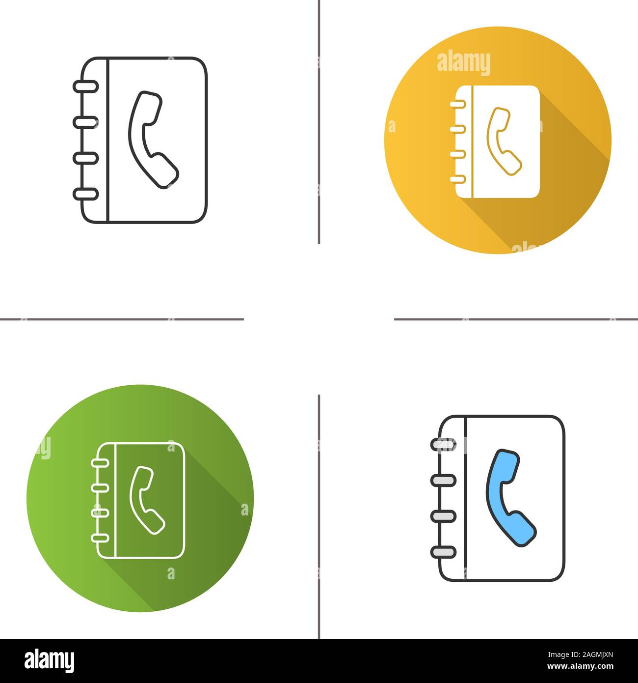 Telephone book icon. Phone contacts. Notepad with handset. Flat design ...
