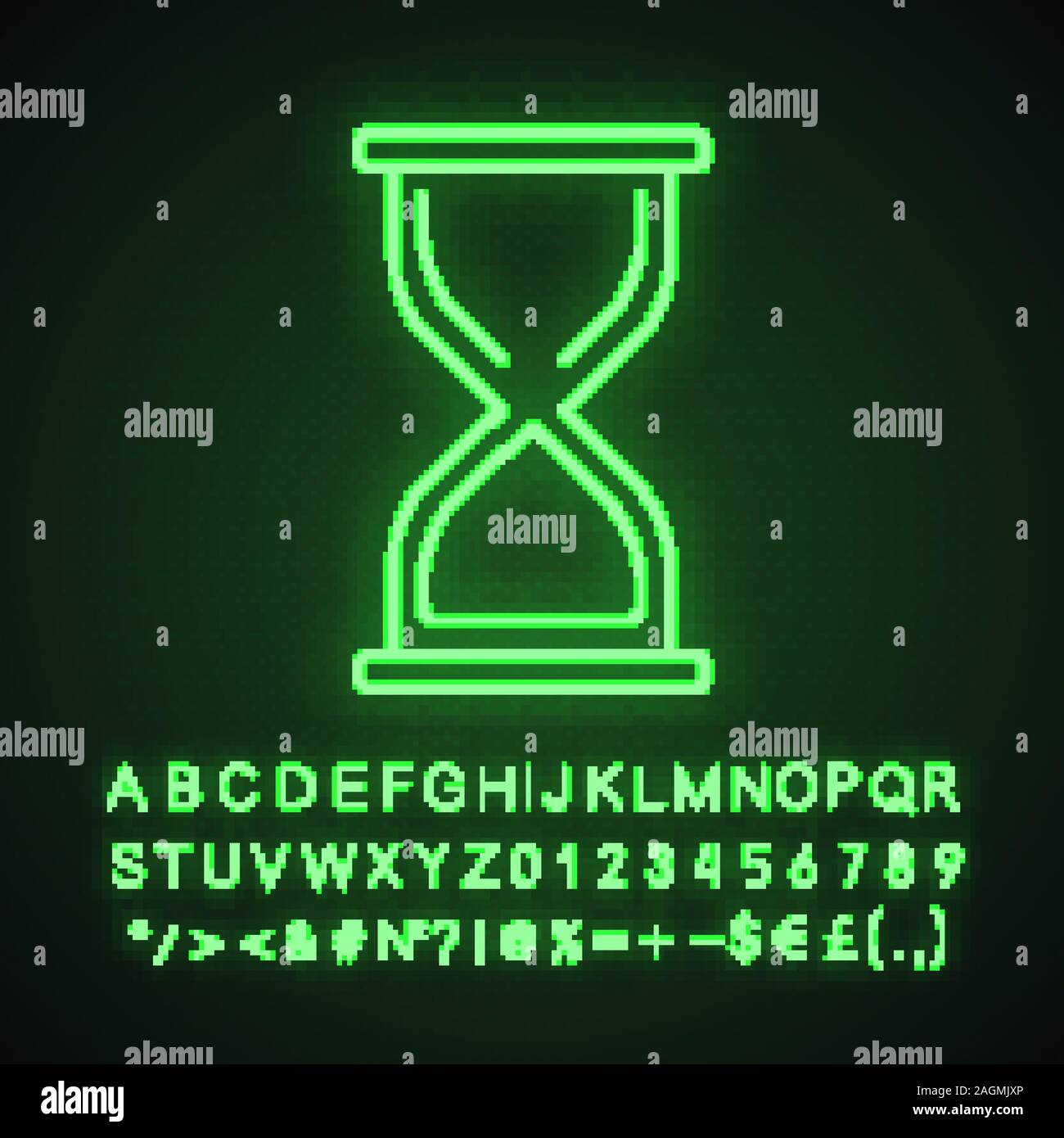 Hourglass neon light icon. Sandglass. Flying time. Glowing sign with ...