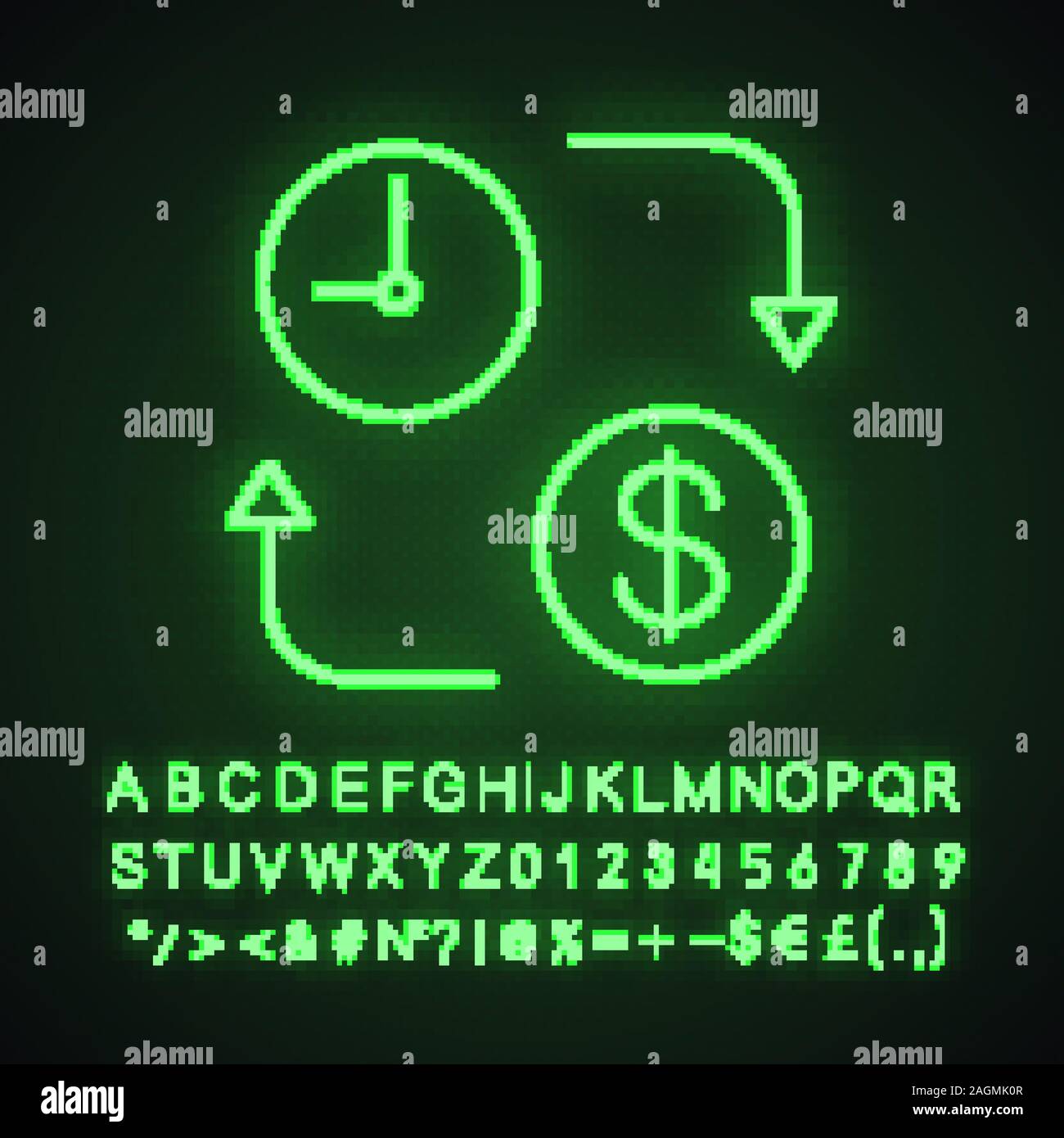 Time is money neon light icon. Clock with dollar sign. Deposit. Time to ...