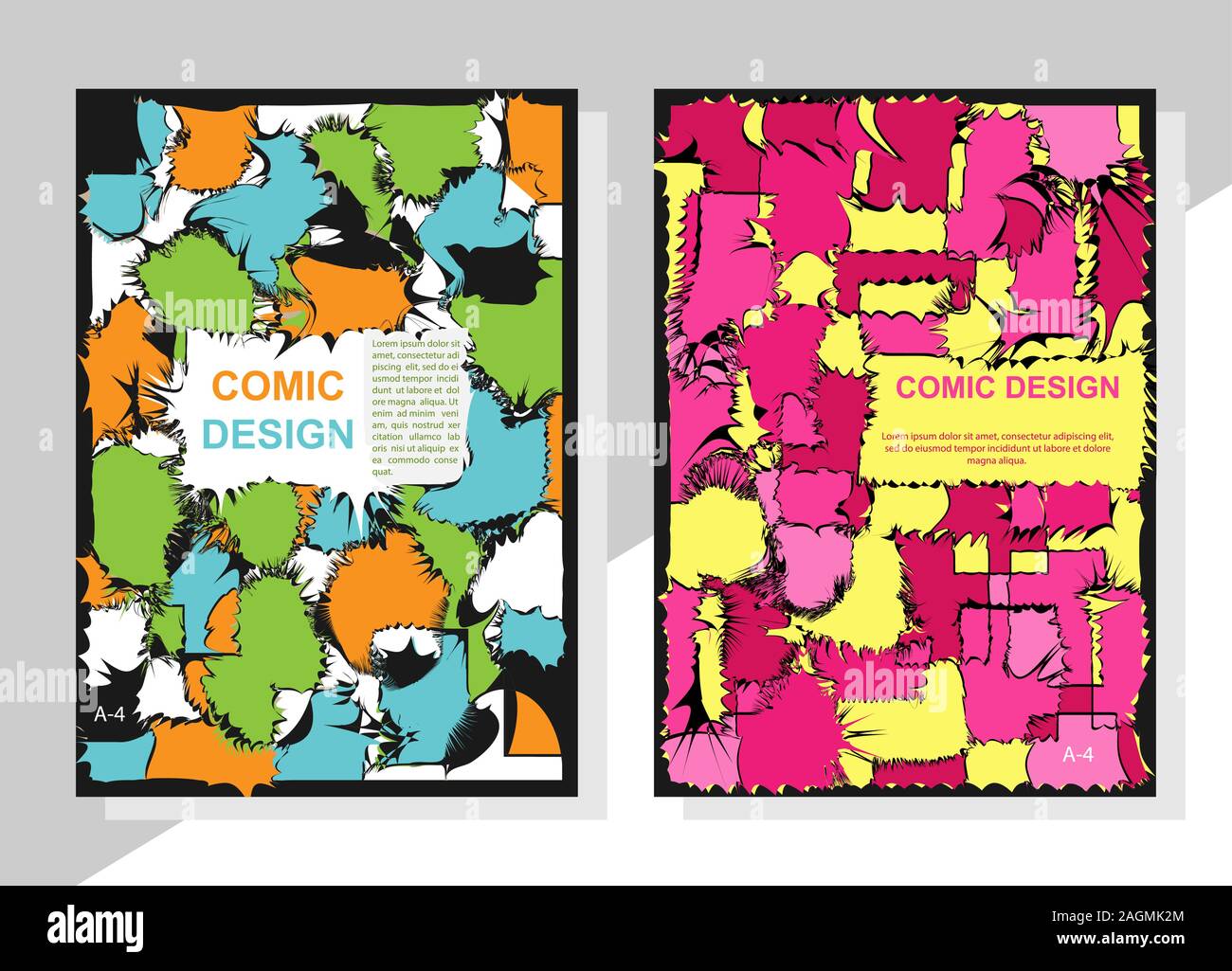 Set of covers with a flat pattern in the style of comics. Format A-4 ...