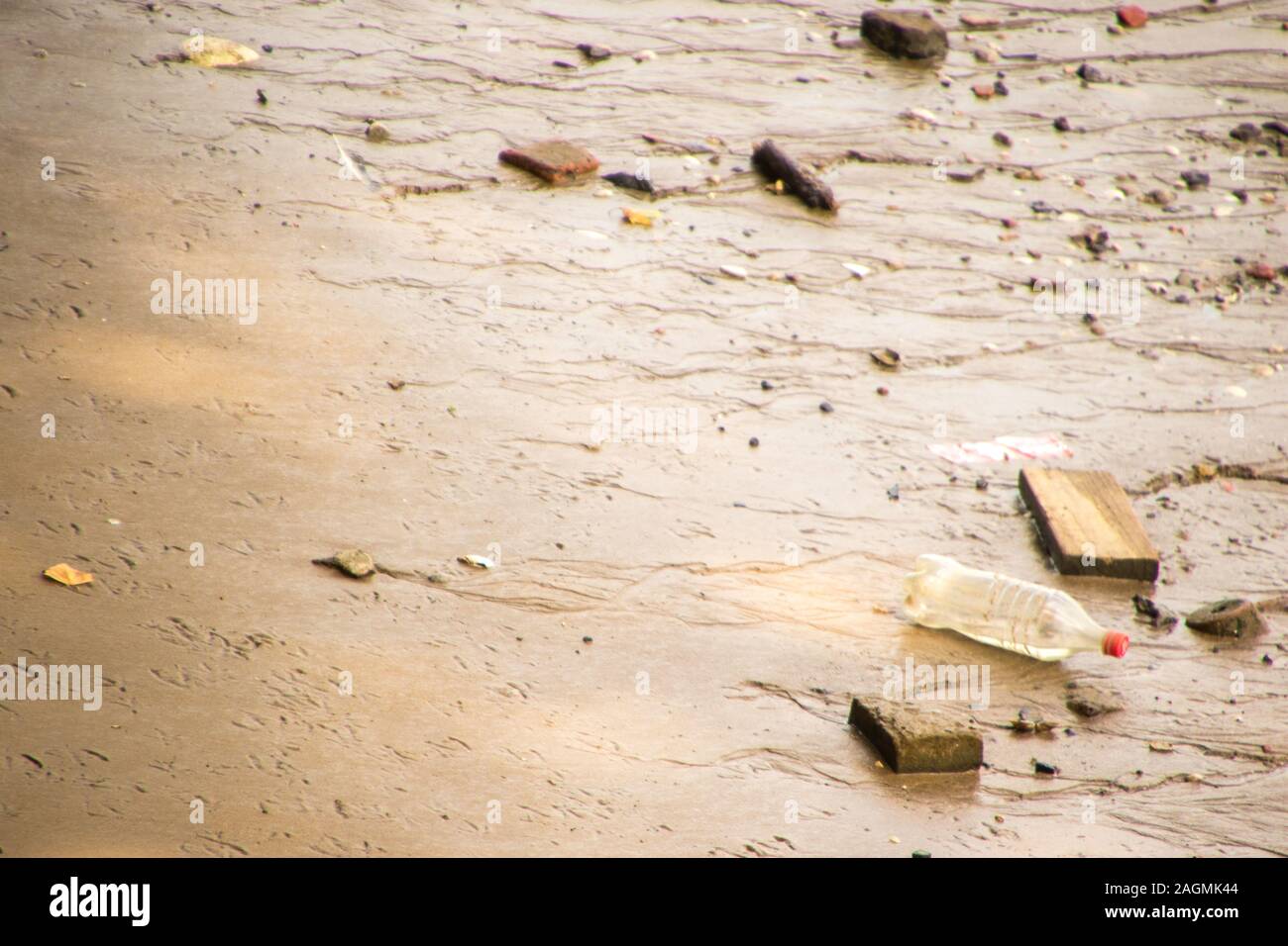 A small section of riverbed is shown at the side of the River Thames ...