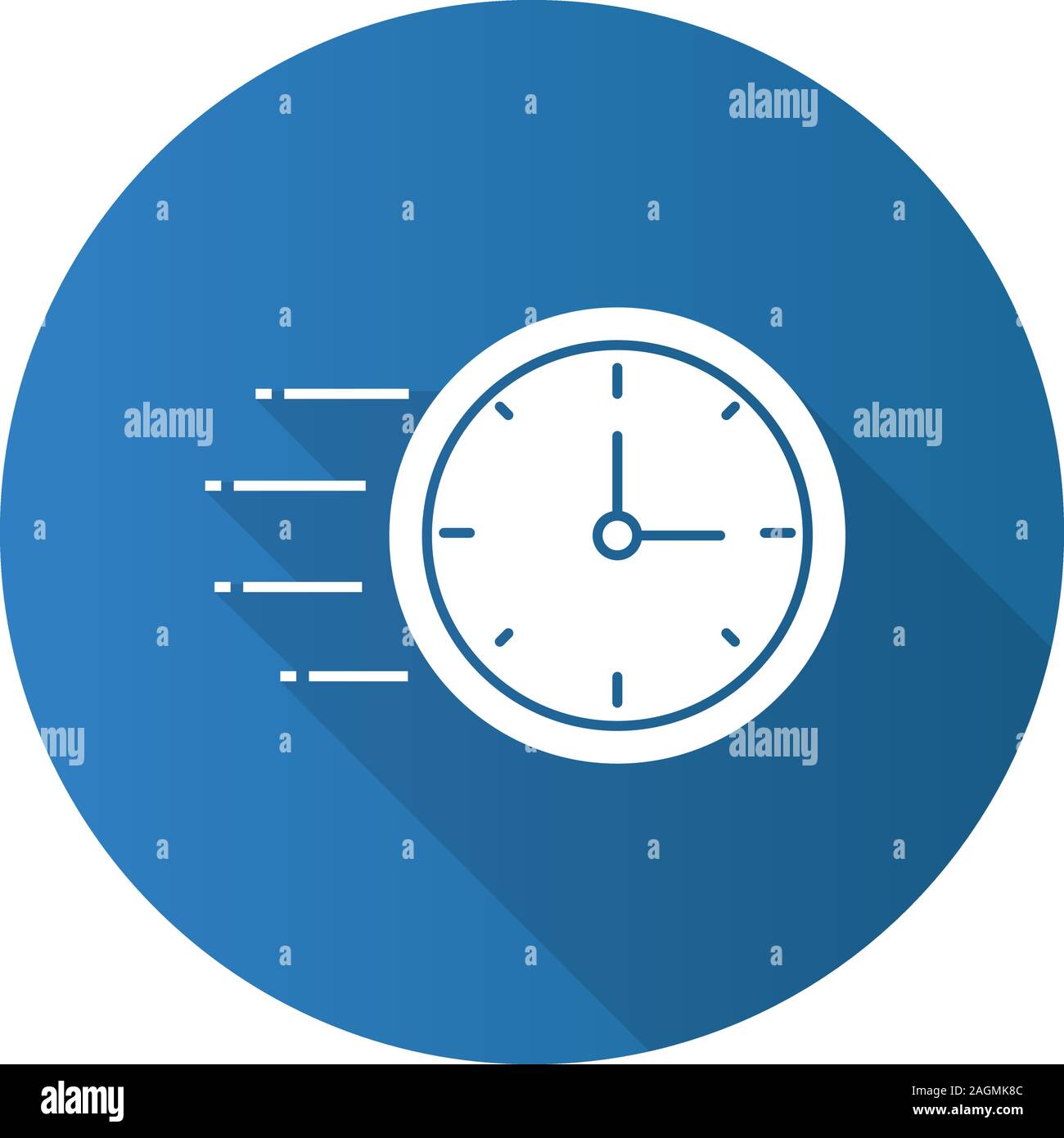 Flying clock flat design long shadow glyph icon. Time management ...
