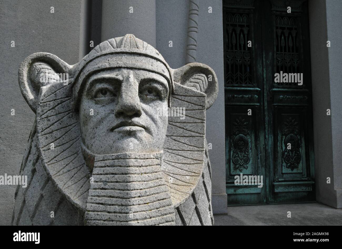 A granite sphinx guards the entry to the Egyptian Revival-style Tate ...
