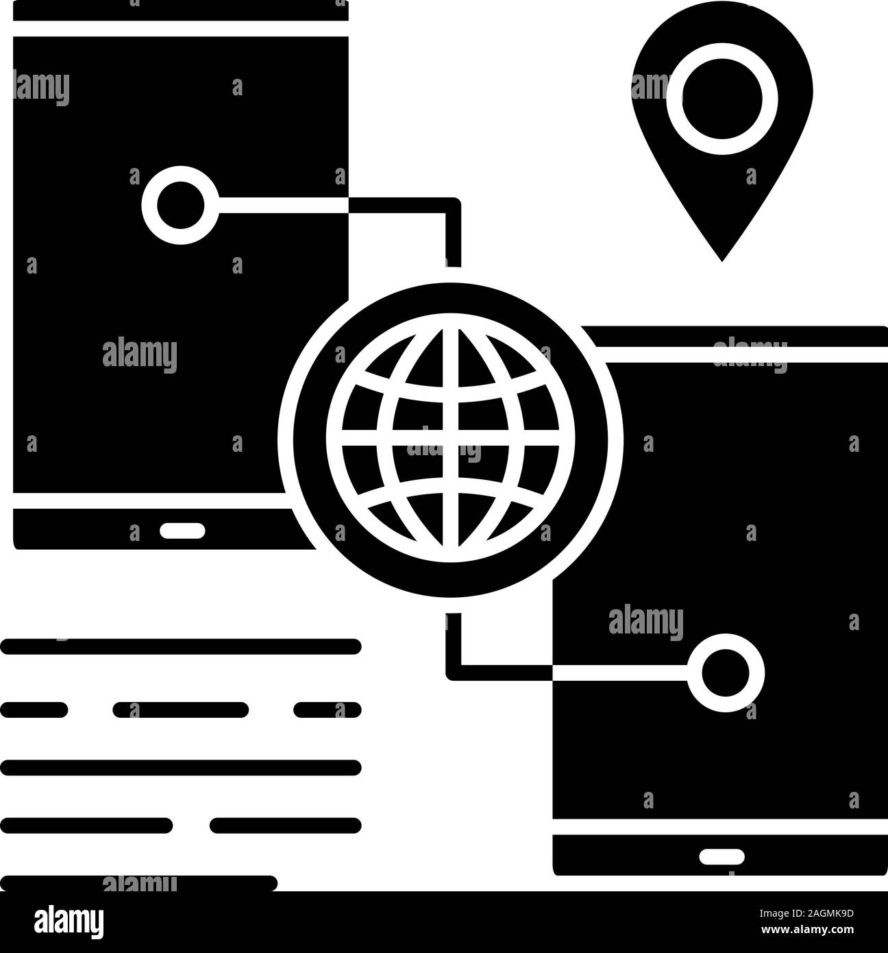 Smartphone GPS navigation glyph icon. Silhouette symbol. Tracking phone ...