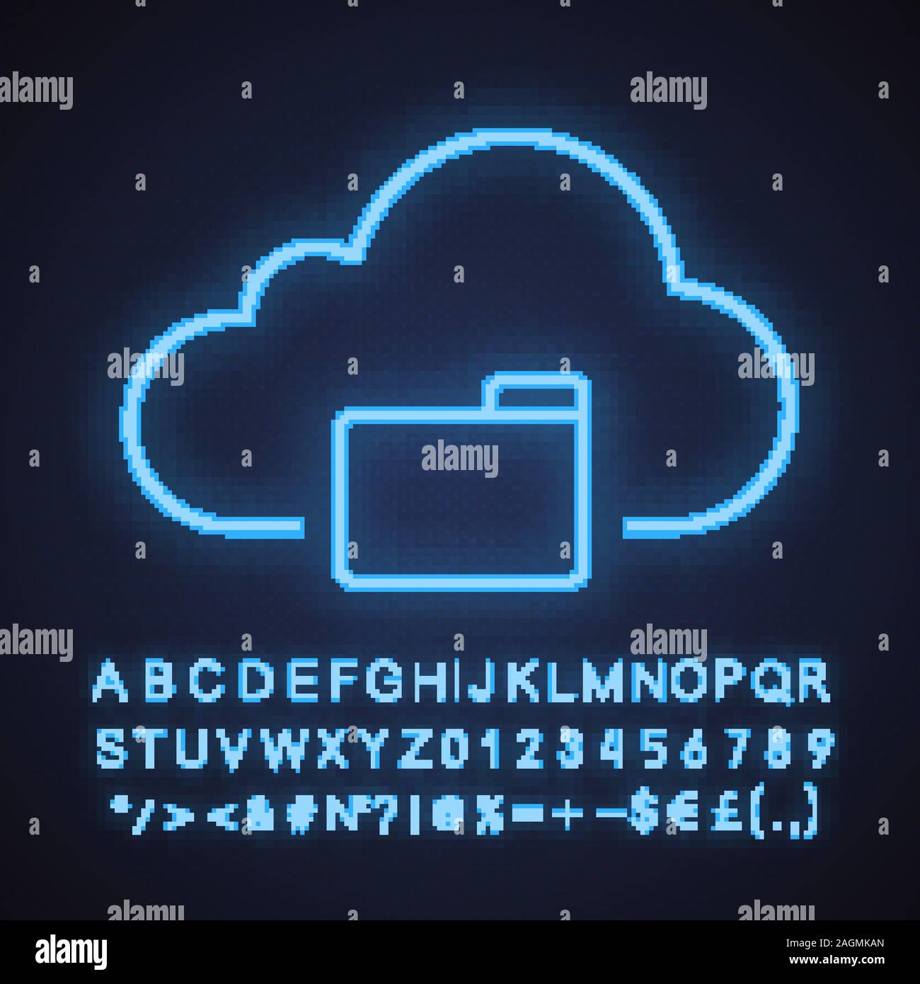 Cloud storage folder neon light icon. Cloud computing. Glowing sign ...