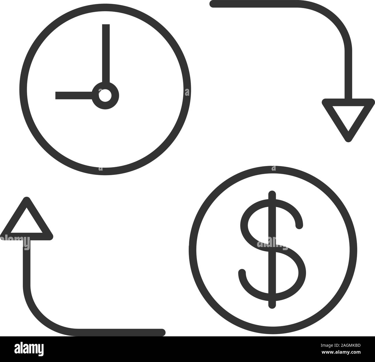 Time is money linear icon. Thin line illustration. Clock with dollar ...