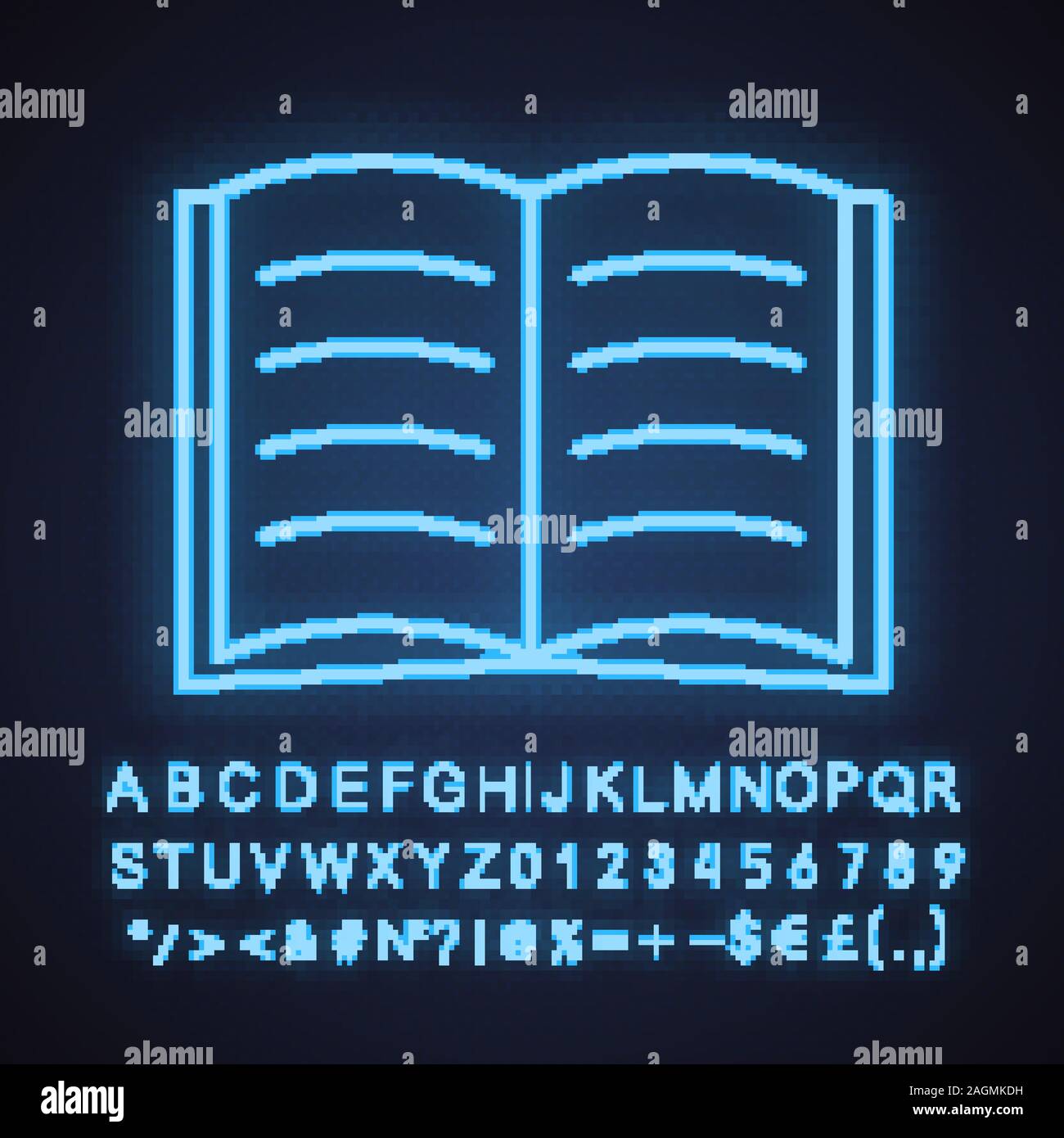 Open book neon light icon. Open textbook. Reading. Glowing sign with ...