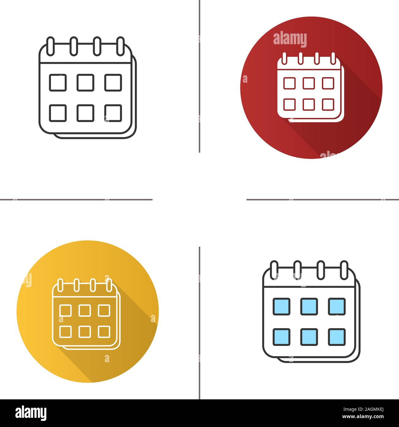 Calendar icon. Schedule. Flat design, linear and color styles. Isolated ...