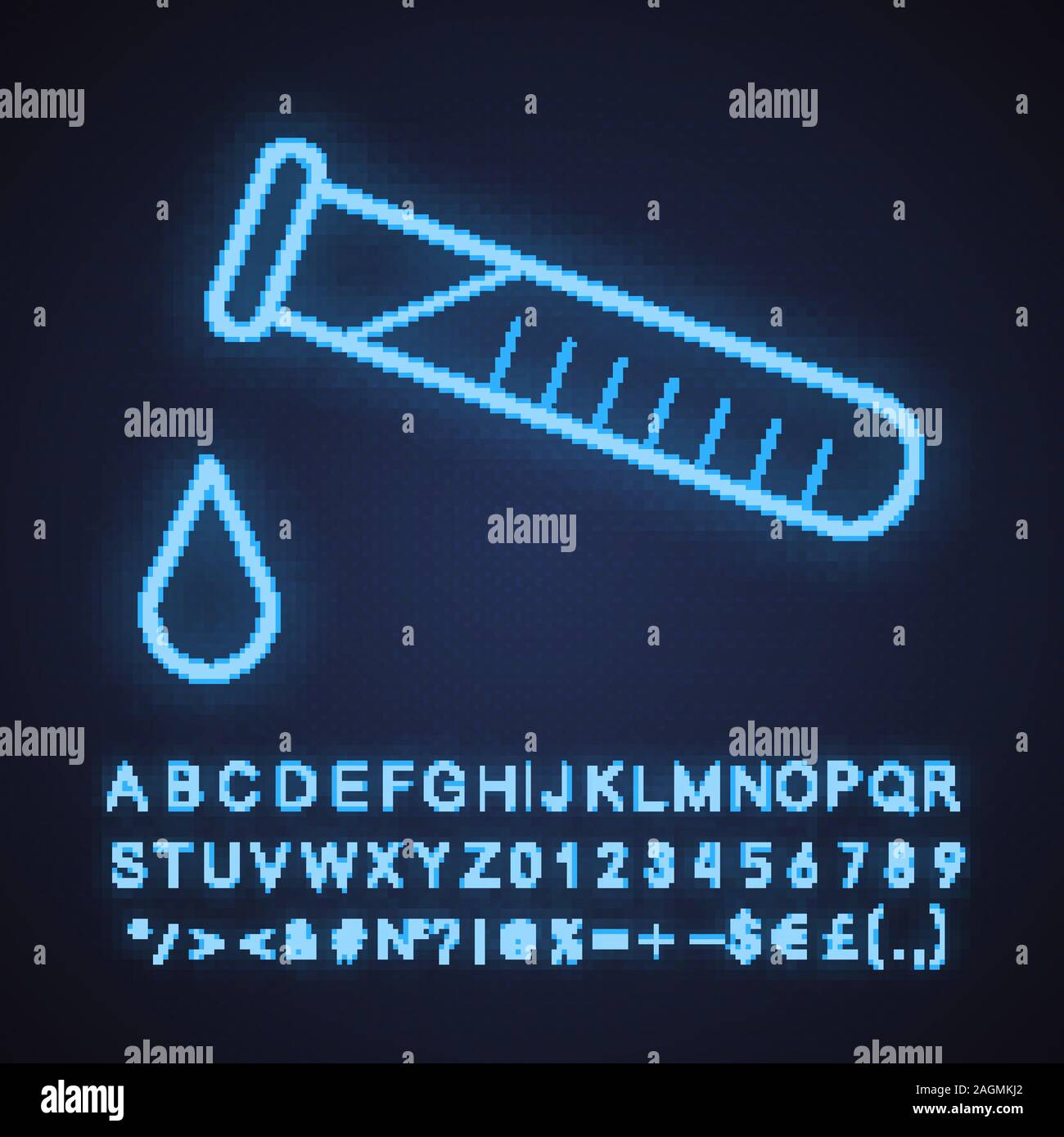 Chemical experiment neon light icon. Laboratory test tube with drop ...