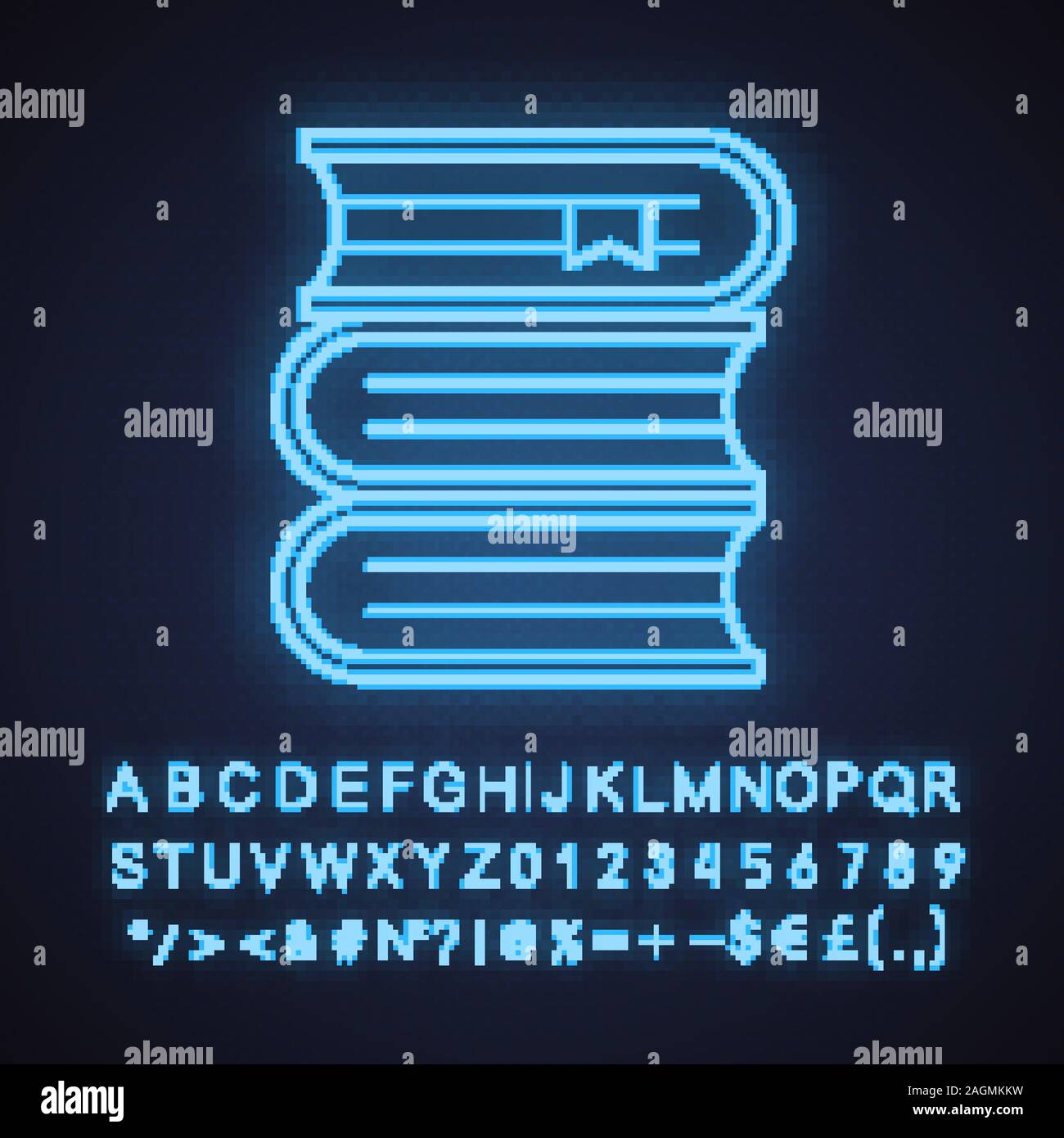 Books stack neon light icon. School textbooks with bookmarks. Library ...