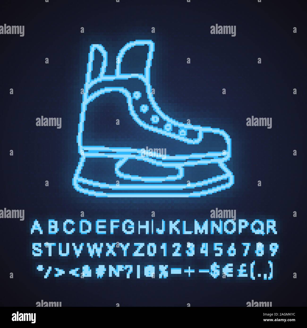 Ice skate neon light icon. Skating boot. Glowing sign with alphabet ...