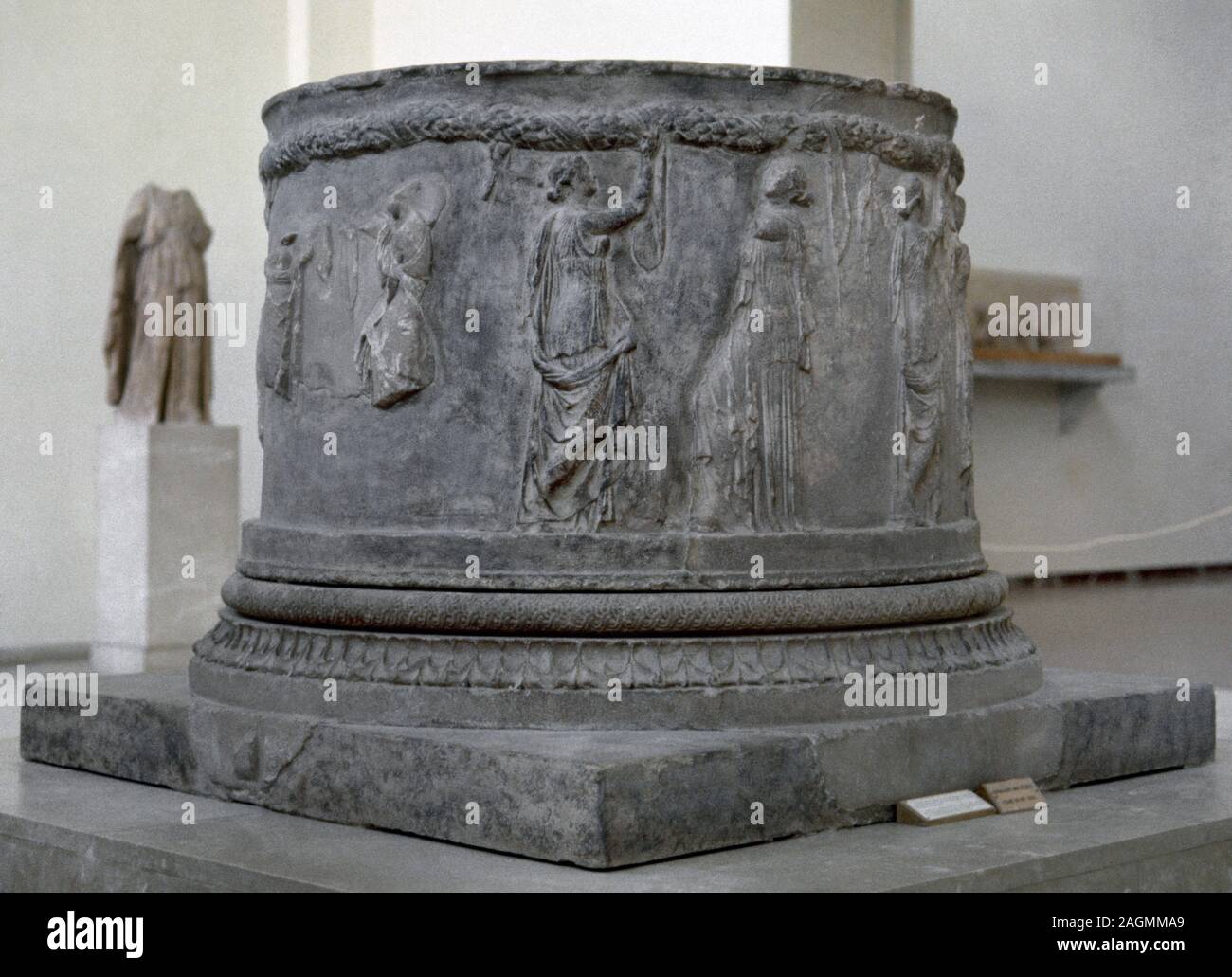 Circular altar of the Temple of Athena Pronaos or Pronaia. Decorated ...