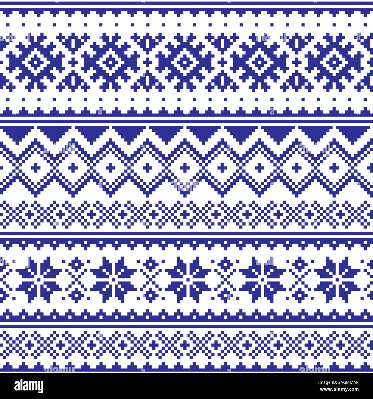 Winter vector seamless navy blue pattern with snowflakes and geometric ...