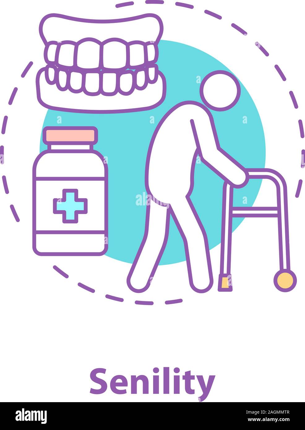 Senility concept icon. Elderly medical care idea thin line illustration ...