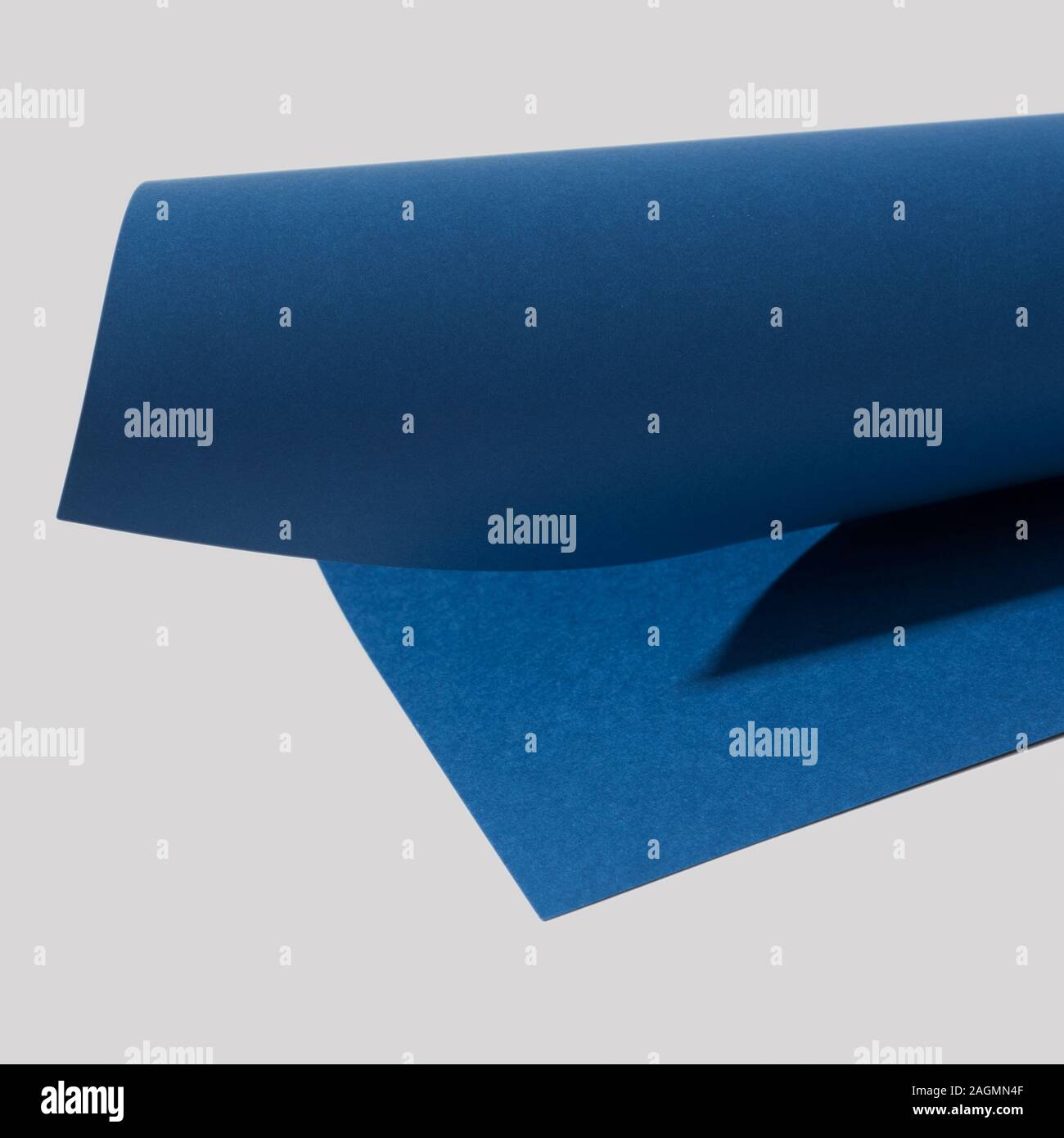 a cardboard in trendy classic blue, color of the year 2020, rolled on a ...