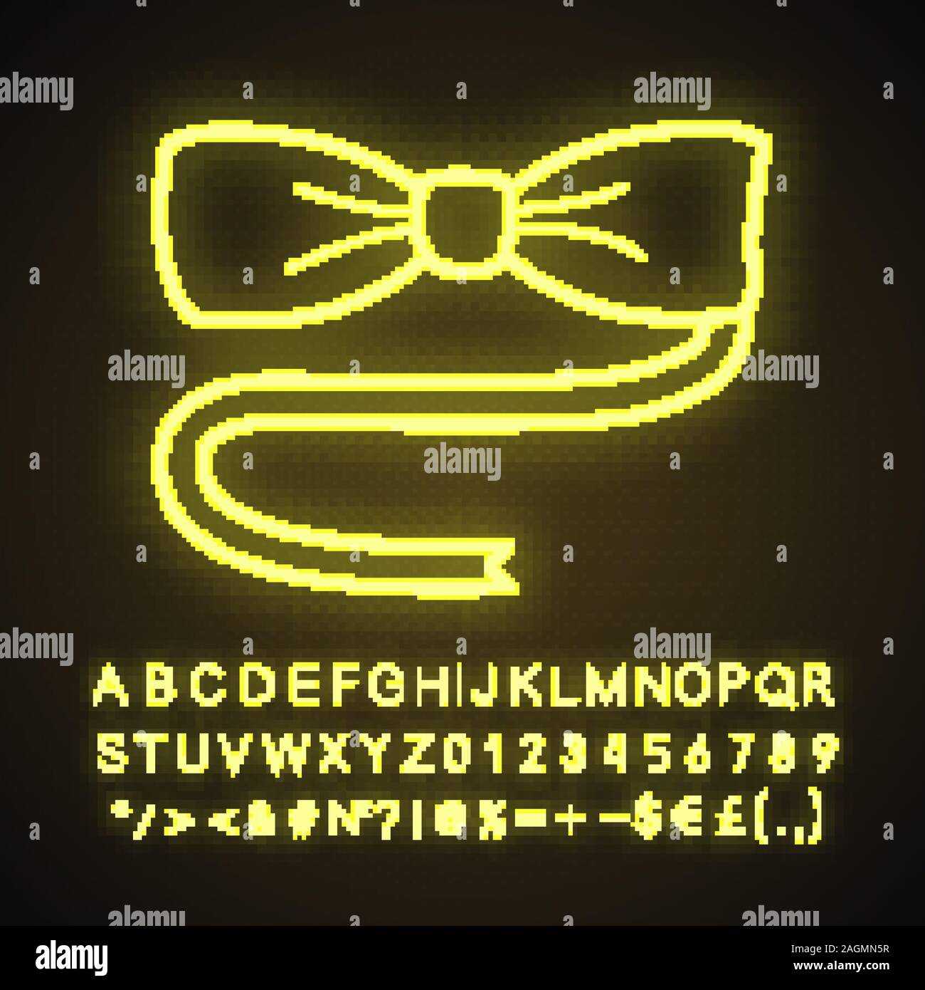 Bow tie neon light icon. Glowing sign with alphabet, numbers and ...