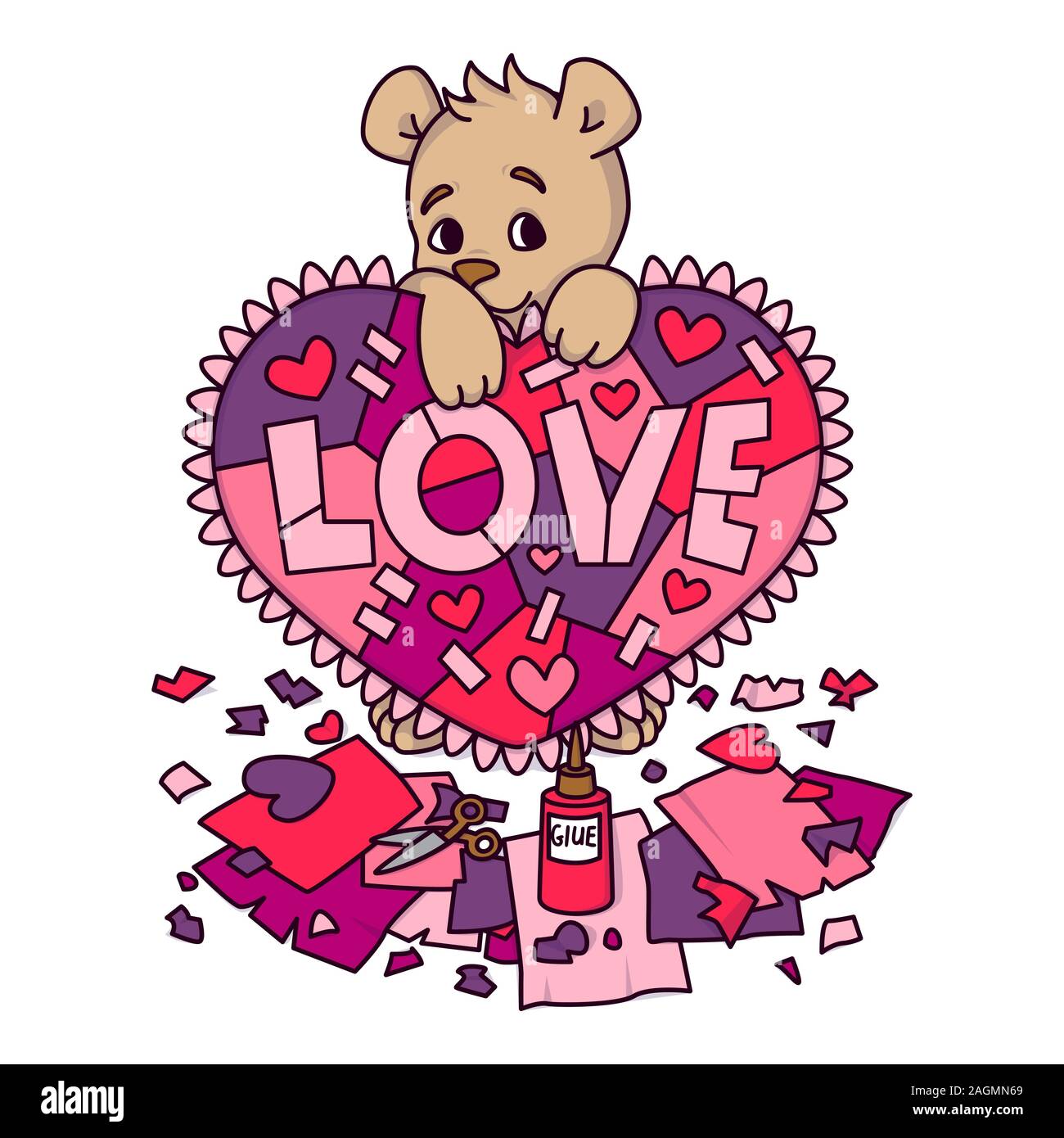Valentines day greeting card with teddy bear with scrapbook heart. 14 ...