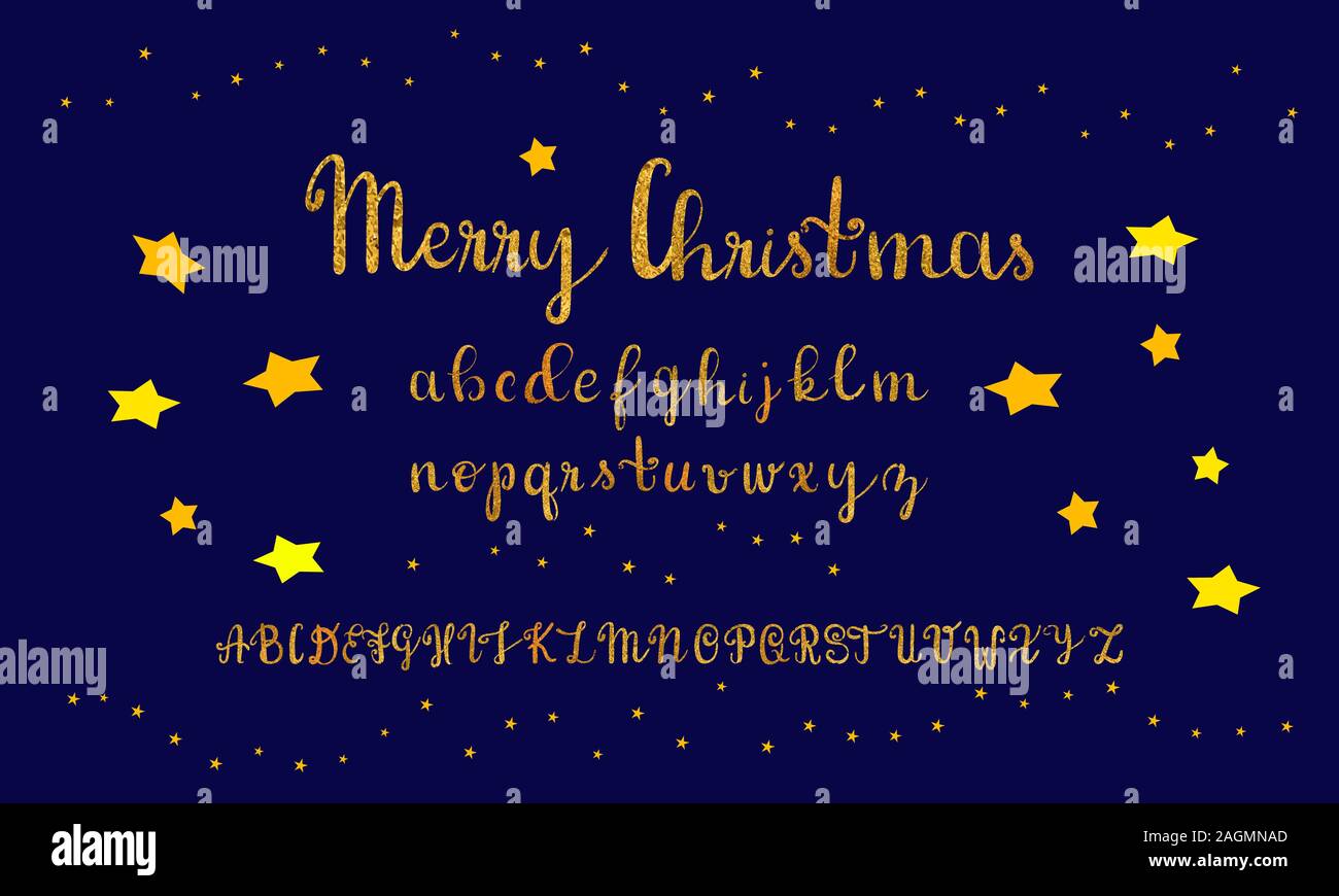 Vector Christmas, Gold Calligraphy Alphabet, Font, Letters. Hand ...