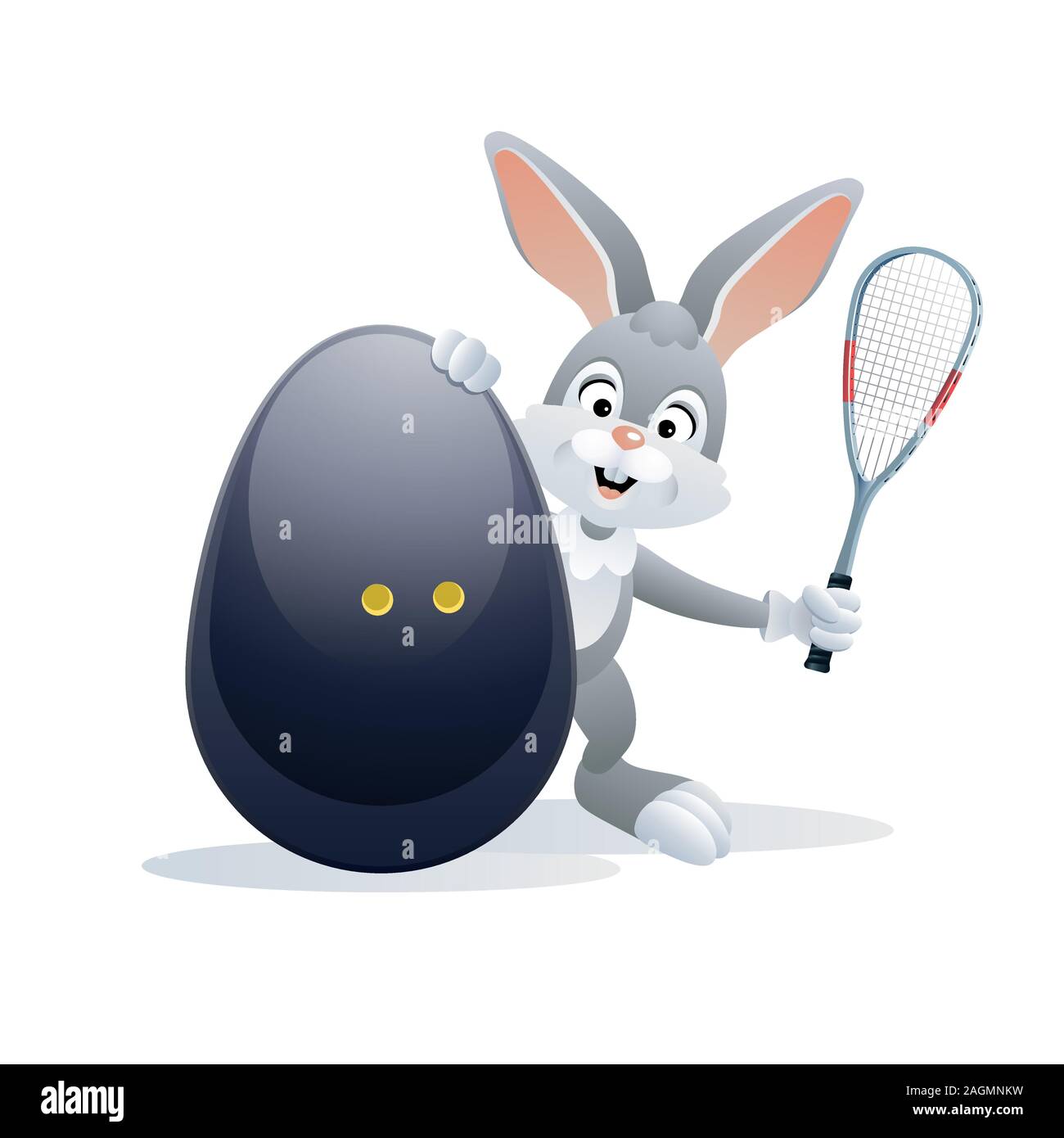 Easter sports greeting card. Cute Rabbit with Squash Egg and Squash ...