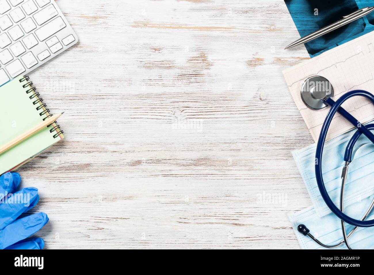 Doctors desktop with medical supplies Stock Photo - Alamy