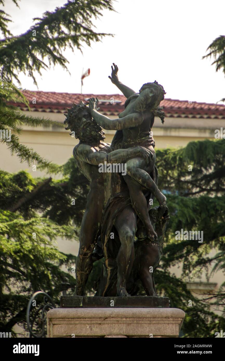 A very old and historic statue in the town of Enna, Sicily, Italy Stock ...