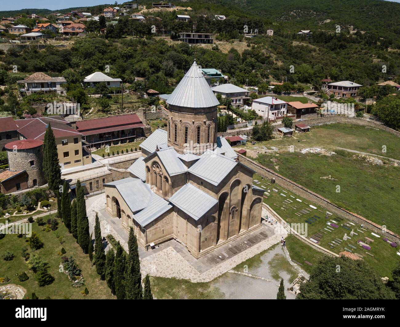 Aerial view to Transfiguration Church. Samtavro Monastery has Living ...