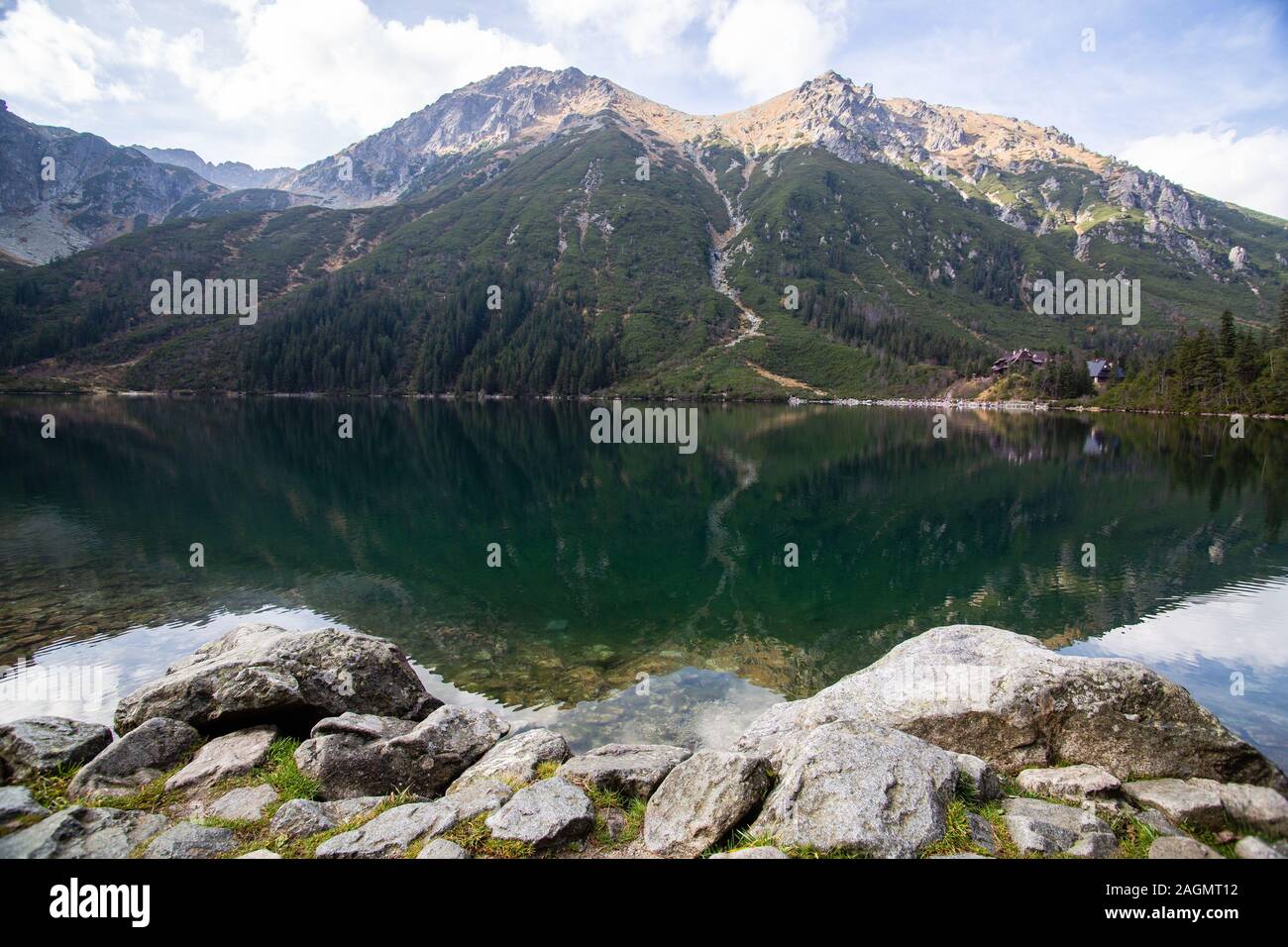 Famous polish landscape - mountain lake Morskie Oko, Tatra Mountains ...