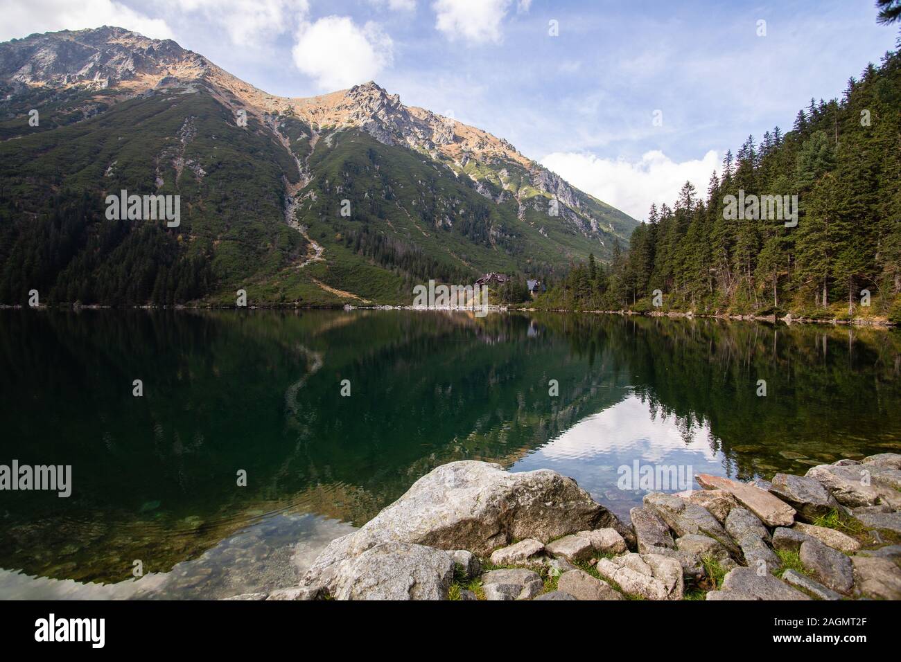 Famous polish landscape - mountain lake Morskie Oko, Tatra Mountains ...