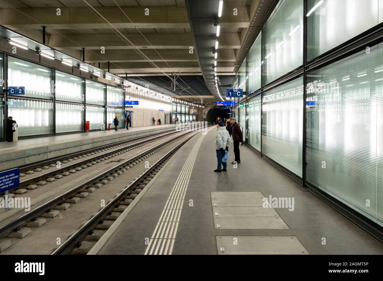 Geneva / Switzerland: a station of The Léman Express. A commuter rail ...
