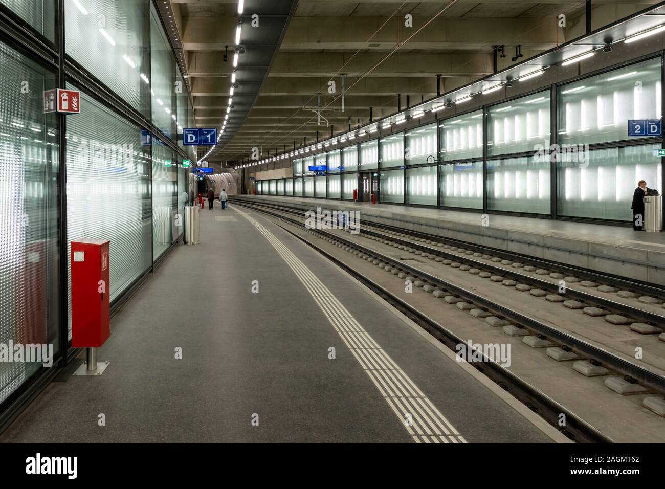 Geneva / Switzerland: a station of The Léman Express. A commuter rail ...
