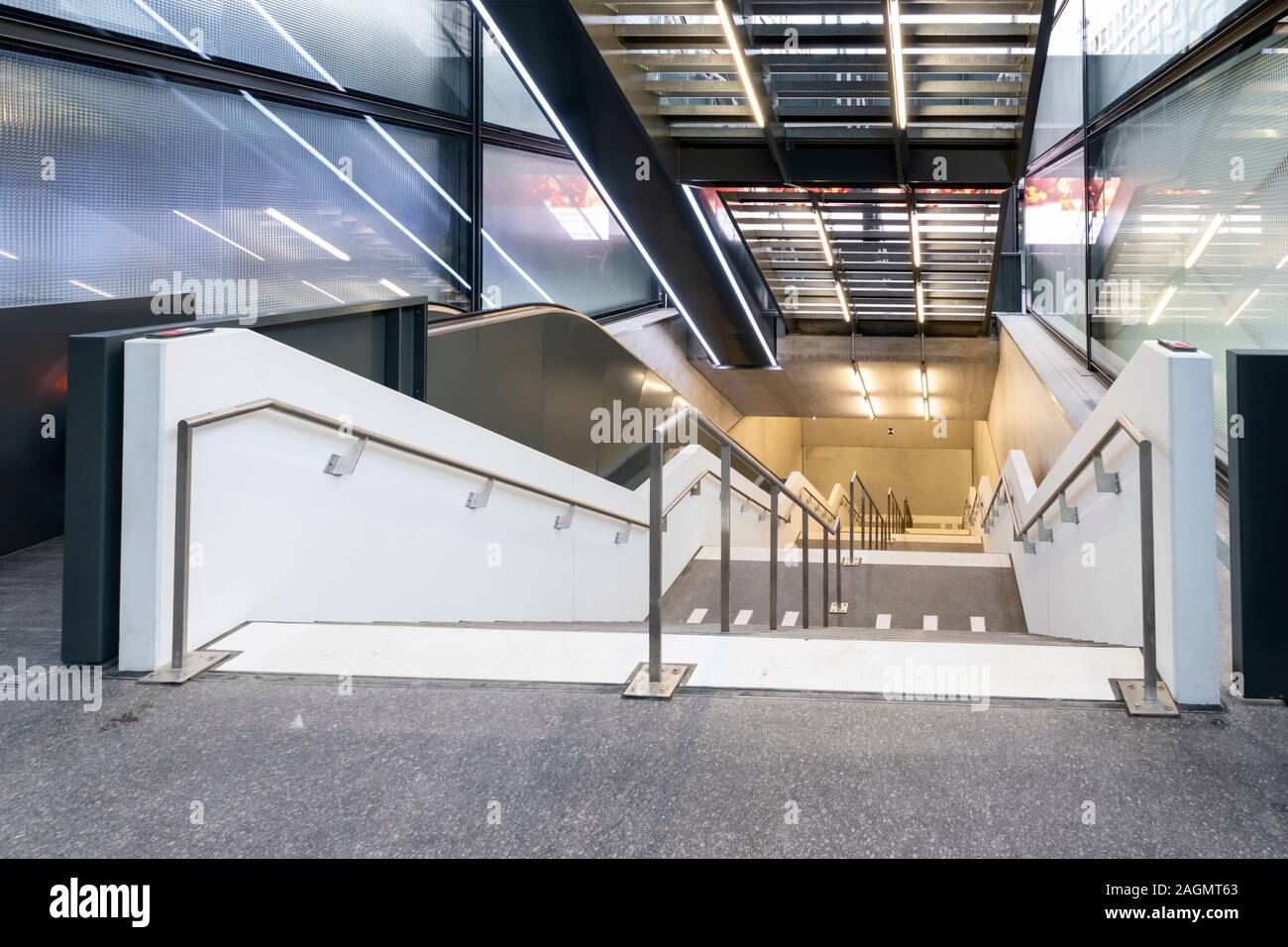 Geneva / Switzerland: a station of The Léman Express. A commuter rail ...