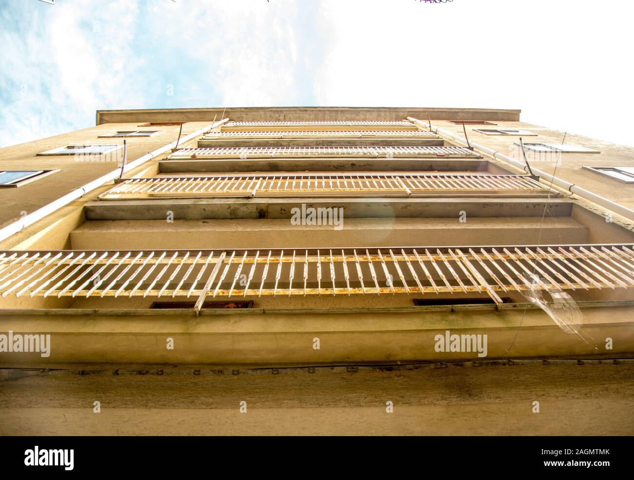 A view from the street looking up at a flat Stock Photo - Alamy