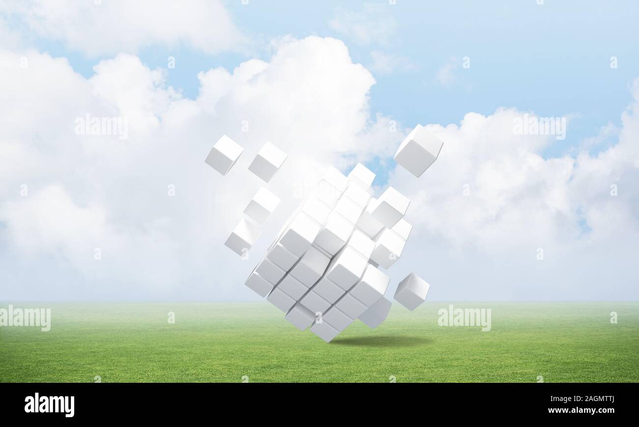 Flying 3d cube blue white hi-res stock photography and images - Alamy